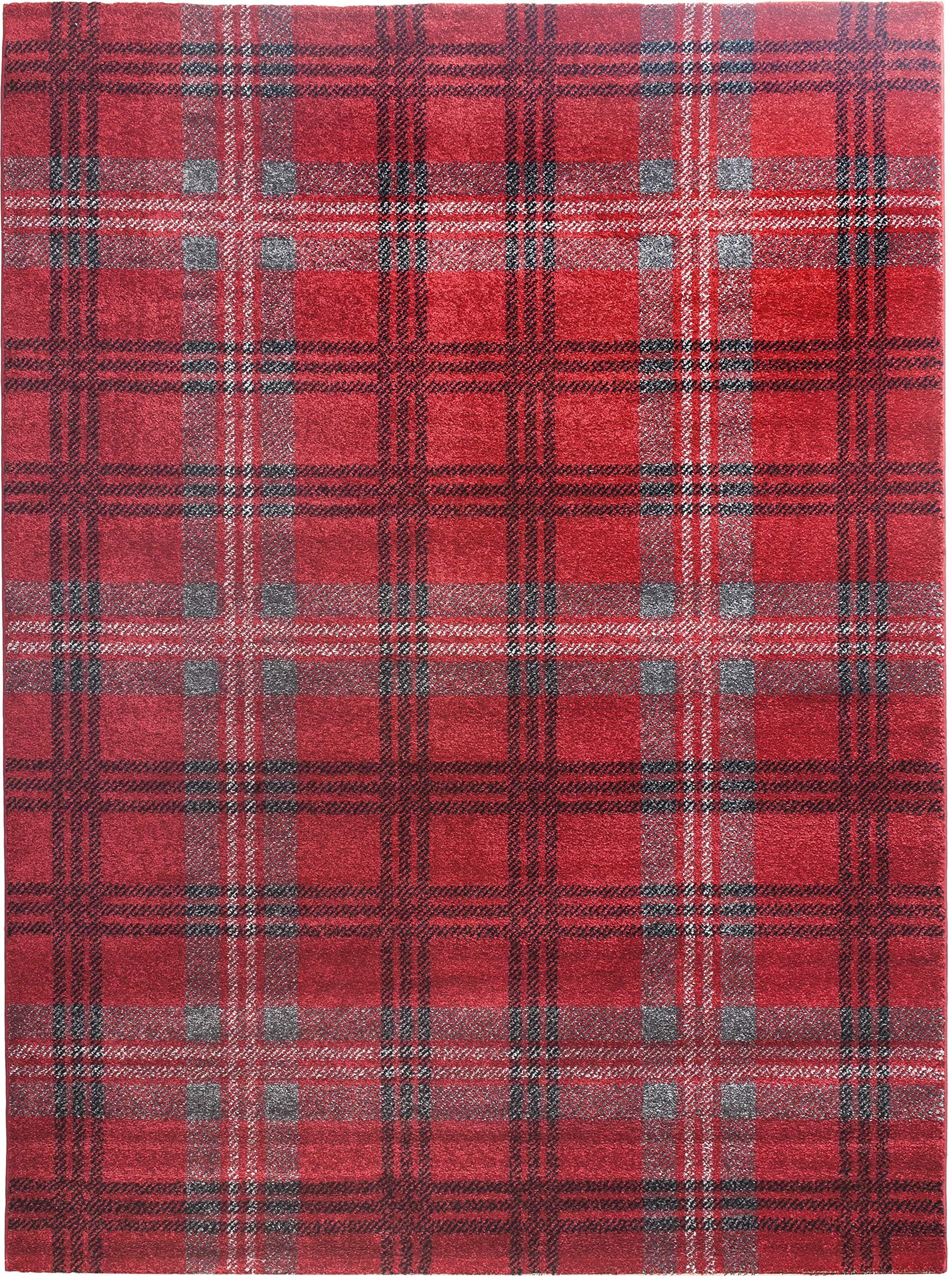 Modern Soft Red Tartan Highland Check Rugs (120cm x 170cm) : Amazon.co ...