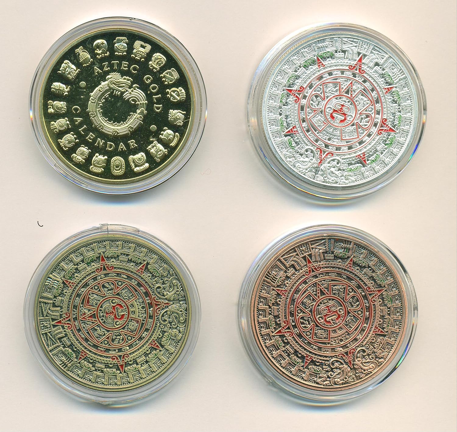 Mayan Aztec Calendar 4 Coin Replica Set Gold Silver Bronza Brass ...
