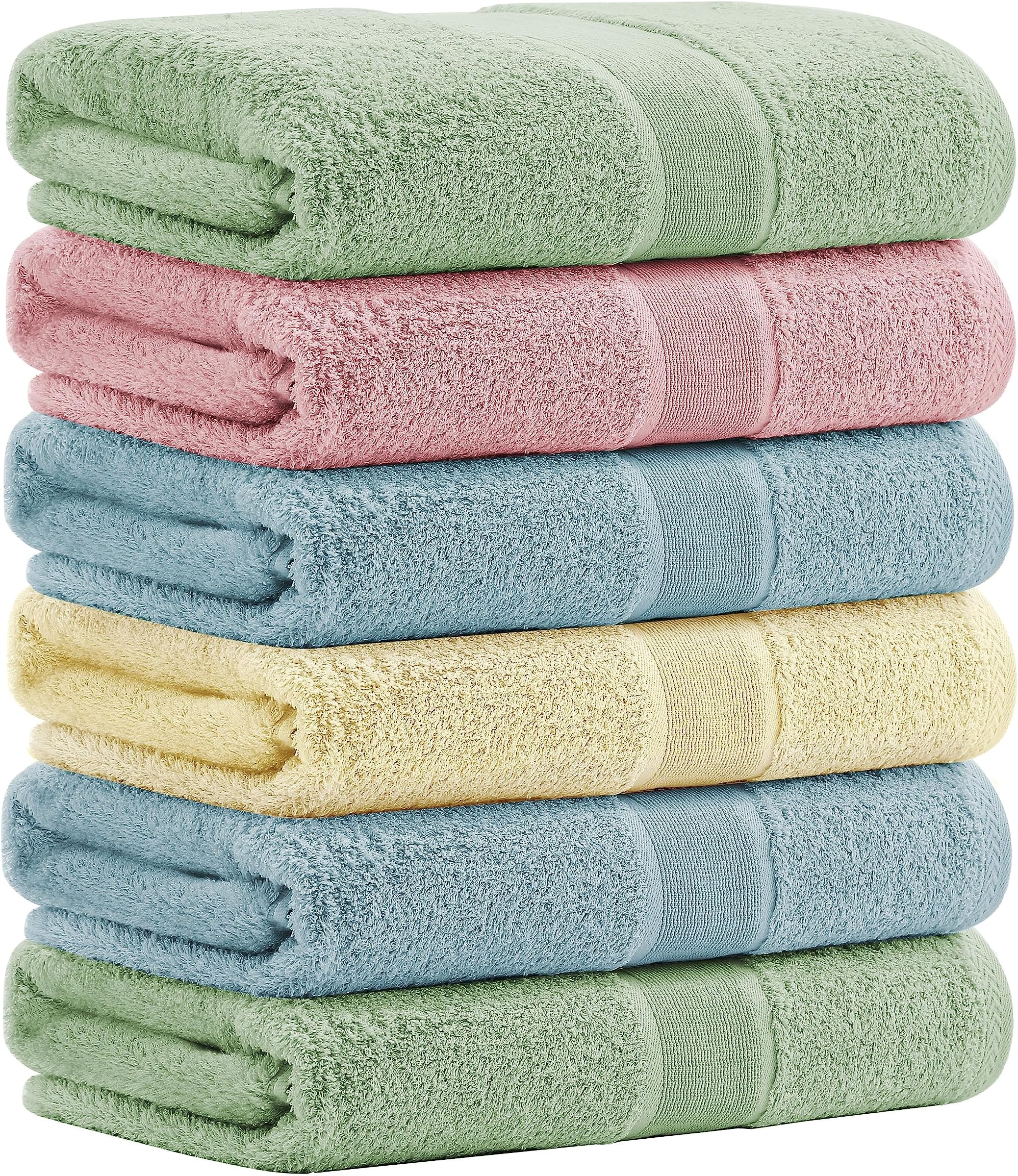 Amazon.com: QUBA LINEN 100% Cotton Bath Towels-27x54inch - 6 Pack ...