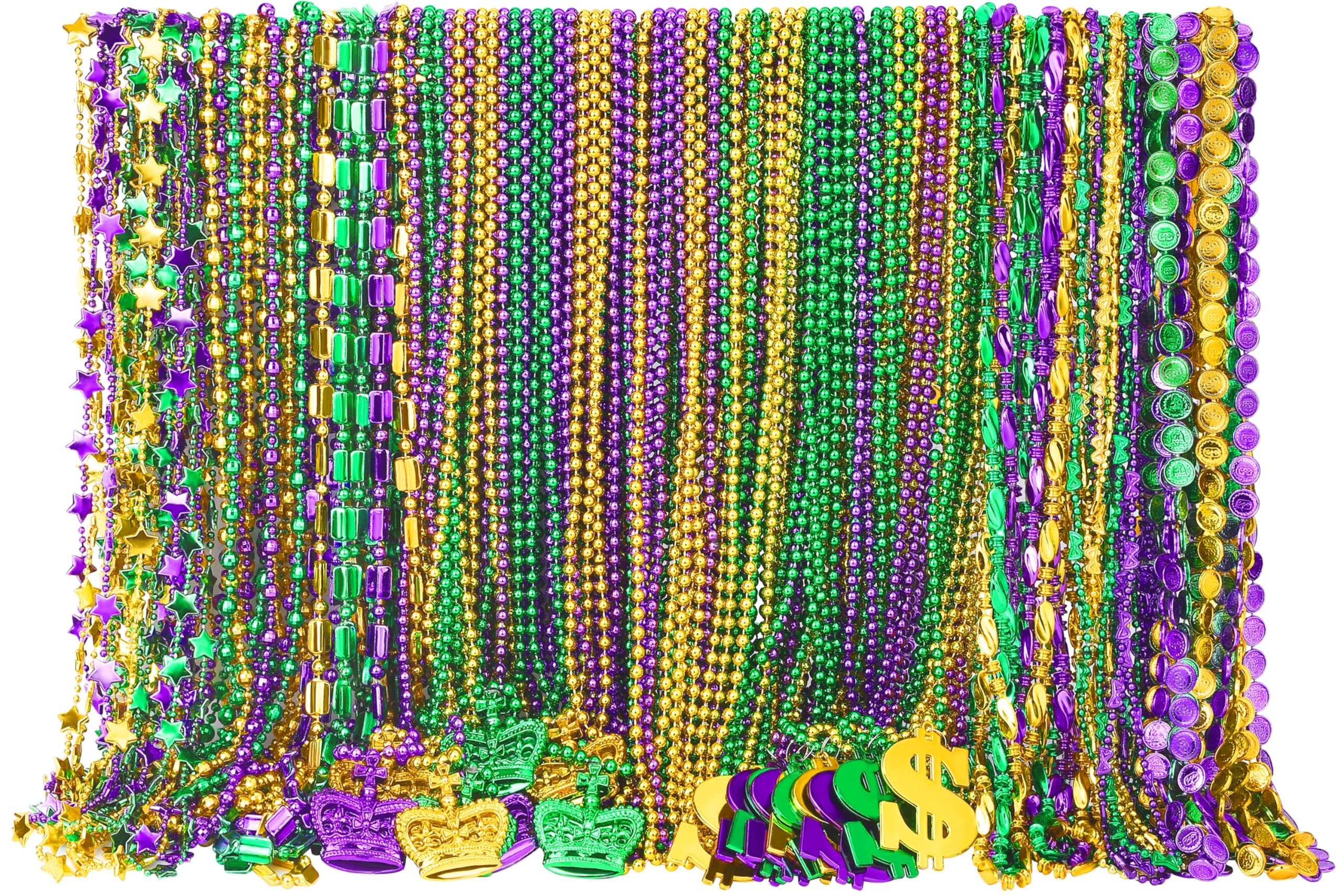 Amazon.com: Fovths 144 Pieces Mardi Gras Bead Necklaces Purple Green ...