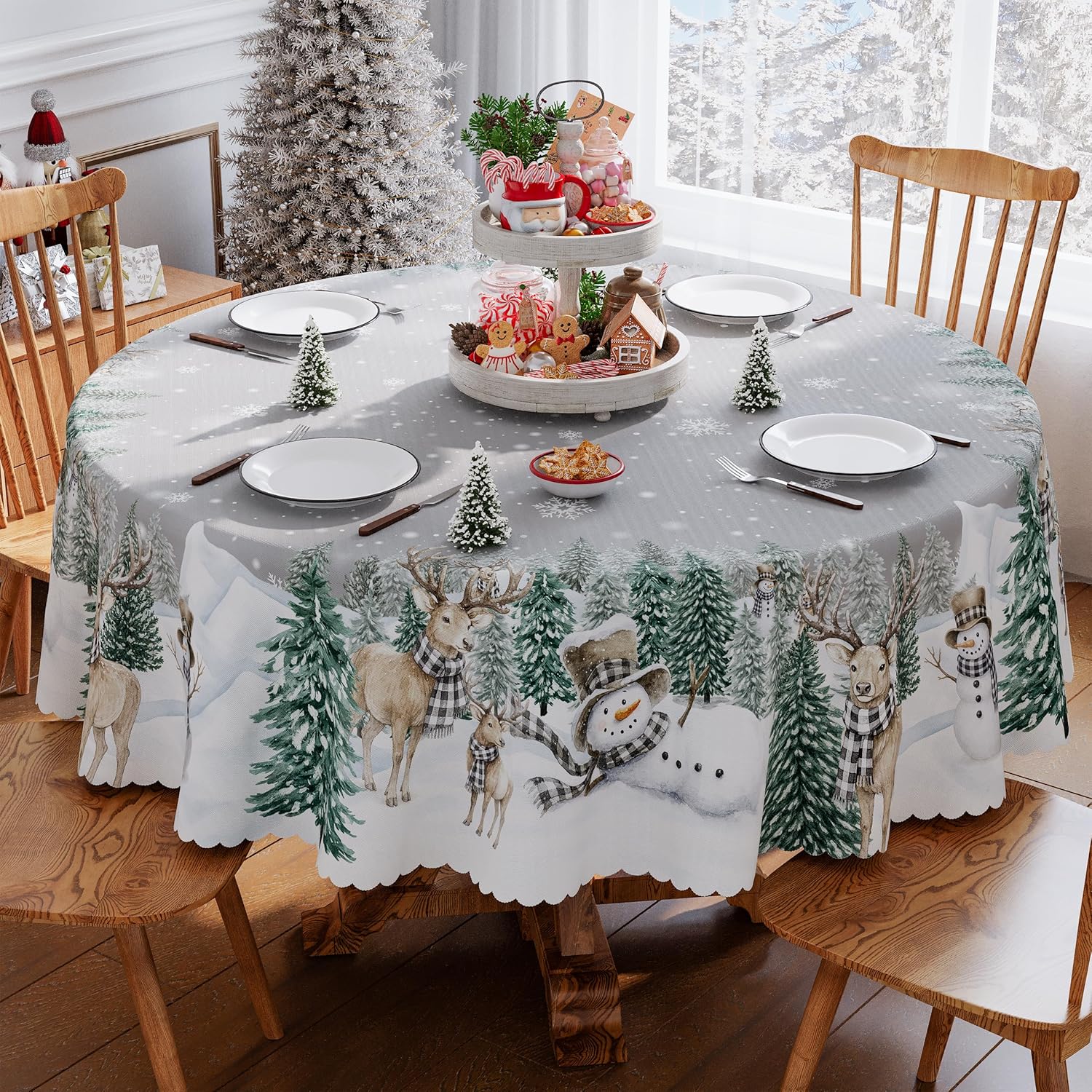 Amazon.com: Siilues Christmas Tablecloth 70x70 Inch Round, Washable ...