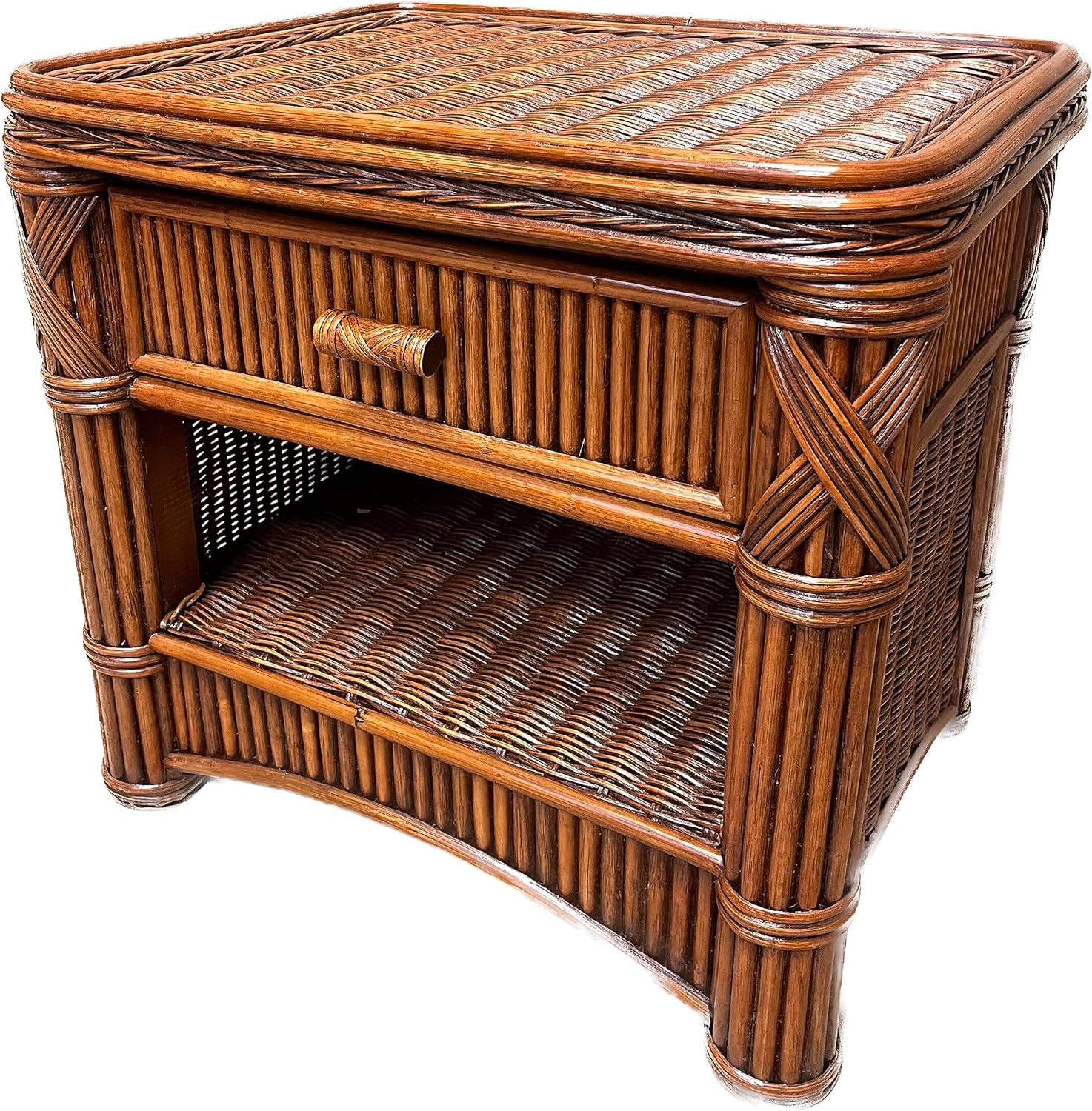 Amazon.com: Rattan One Drawer Wicker Nightstand - Tropical Bedside ...