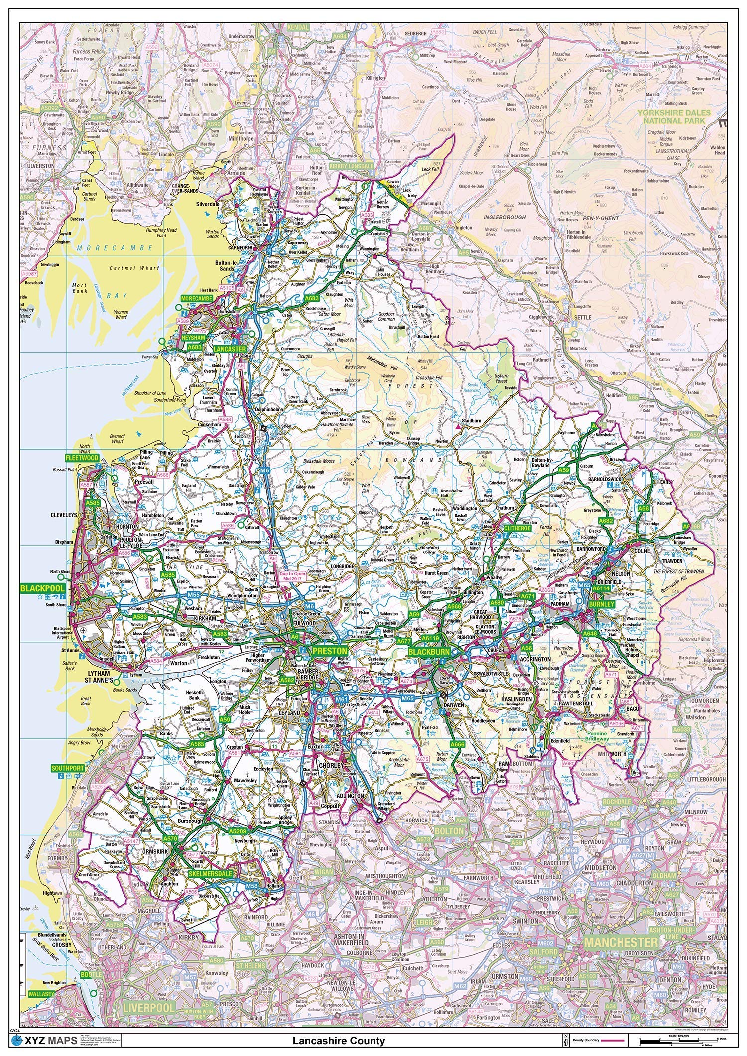 Lancashire County Map-Paper : Amazon.co.uk: Stationery & Office Supplies