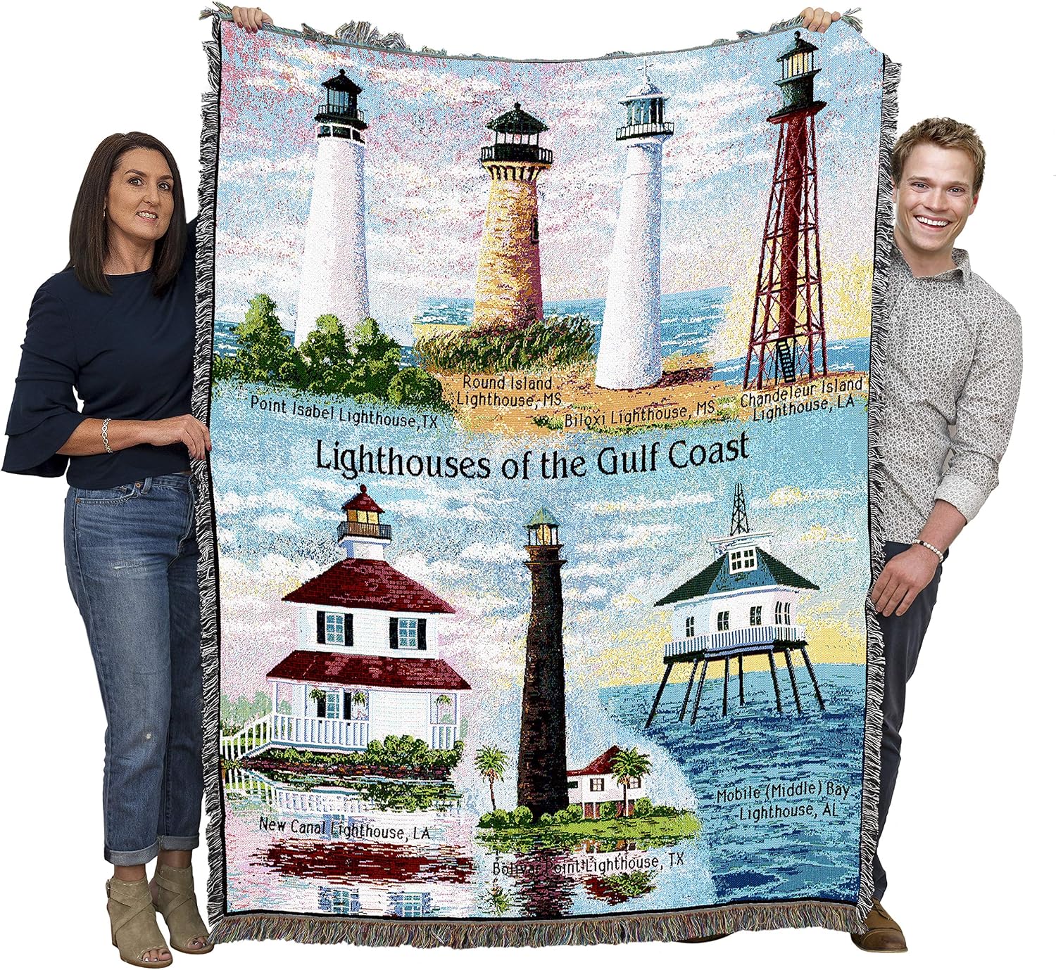 Amazon.com: Lighthouses of the Gulf Coast Blanket - Point Isabel Round ...
