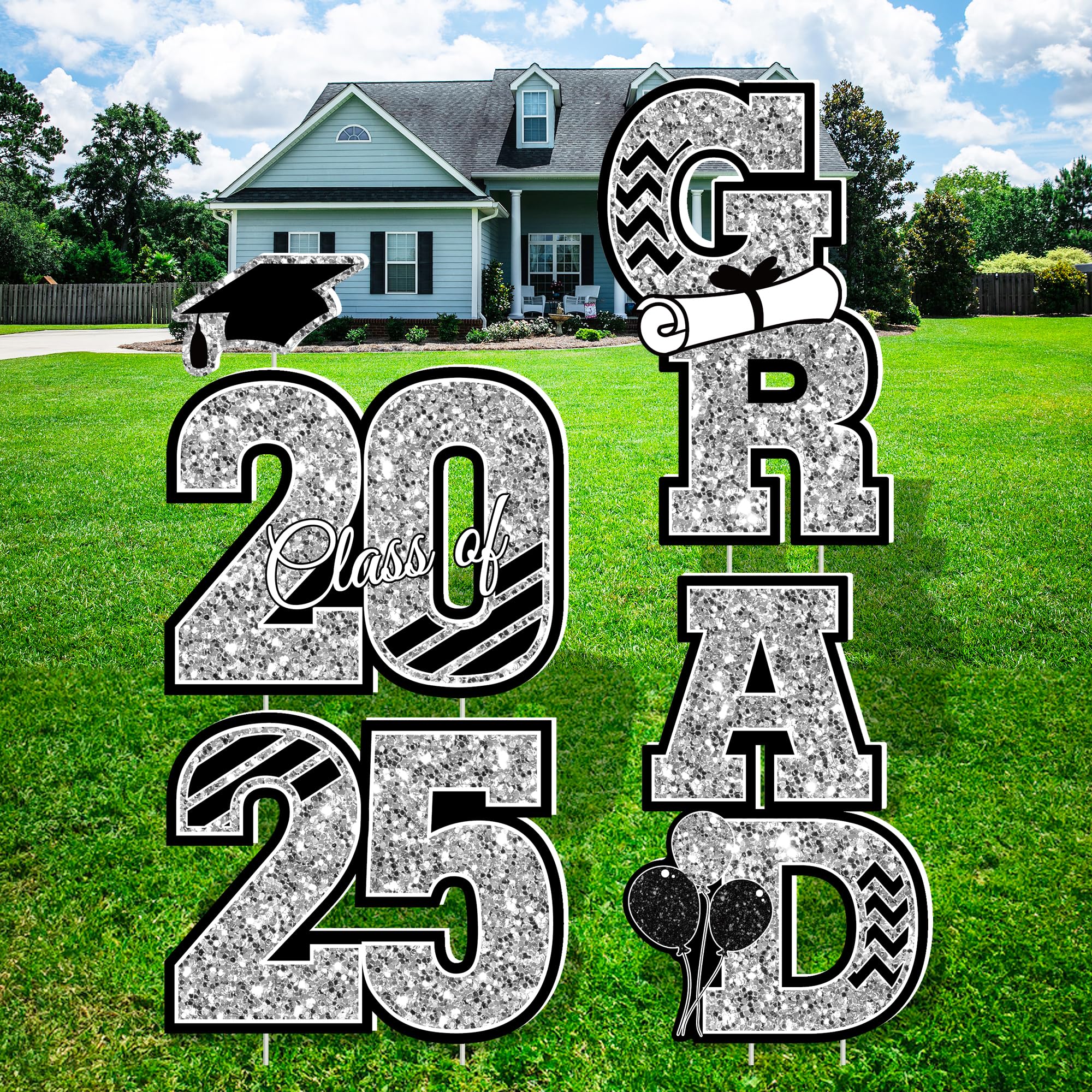 Snapklik.com : Graduation Yard Sign, Silver Large Congrats Grad Lawn ...