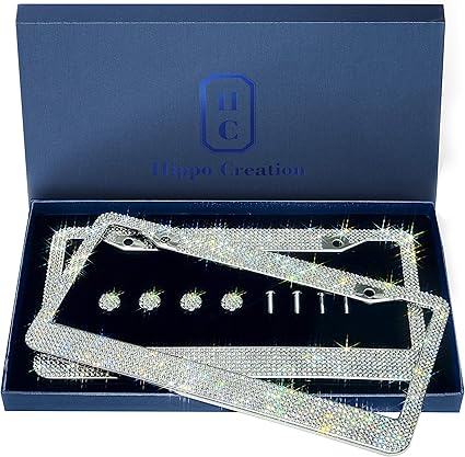 Amazon.com: Handcrafted Bling License Plate Frames for Women, Men | 2 Pack Bedazzled Cover with ...