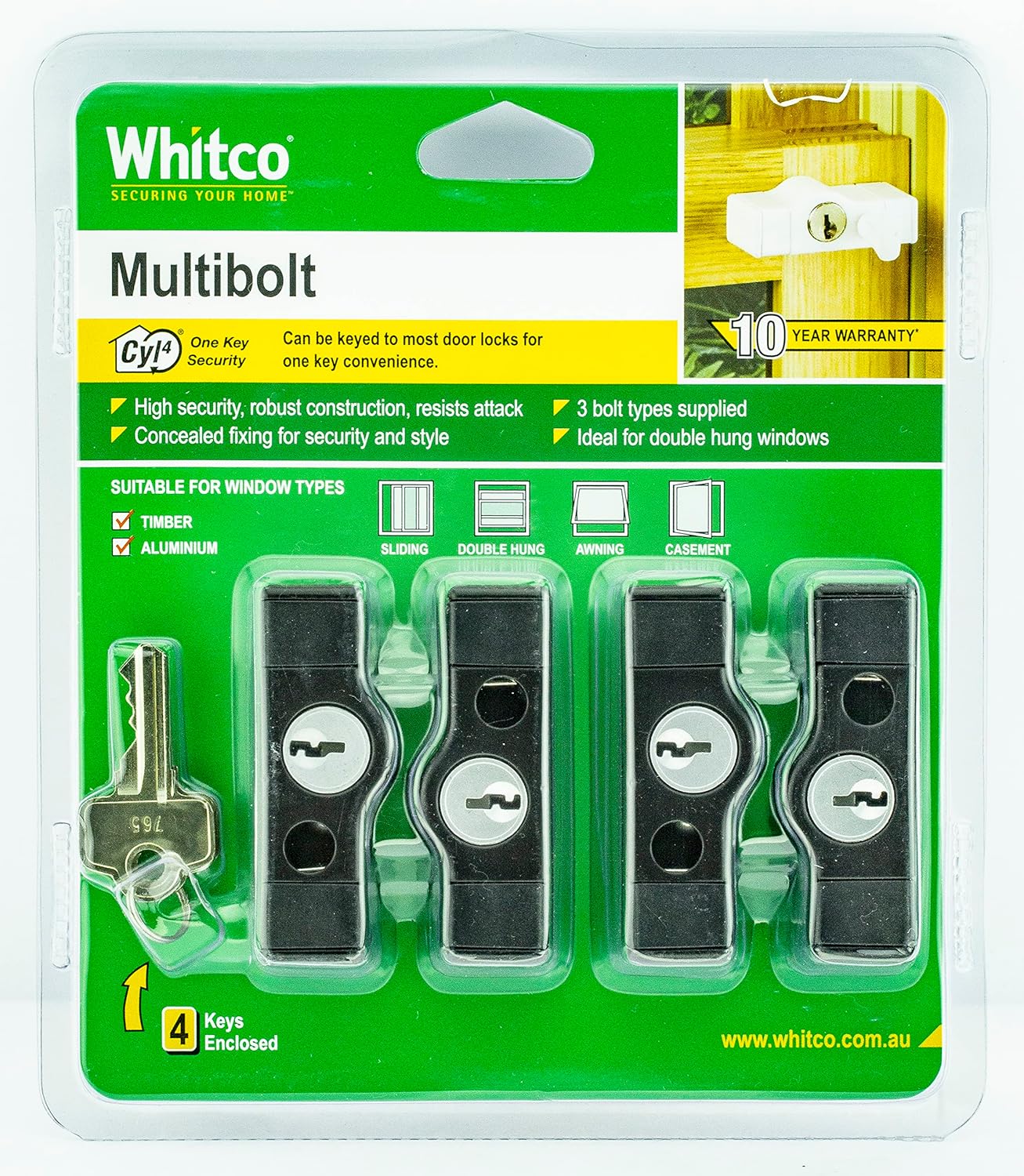 Whitco CYL4 Multi Bolt Window Lock, Black (Pack of 4) : Amazon.com.au ...