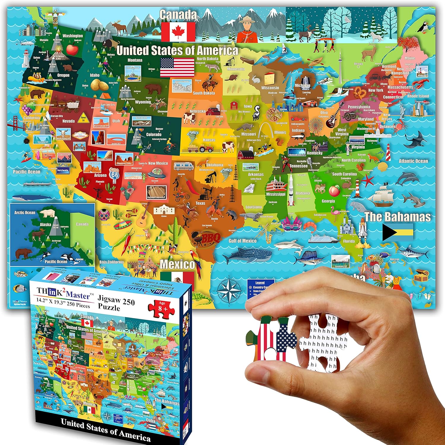 Amazon.com: Think2Master United States Map 250 Pieces Jigsaw Puzzle Fun ...