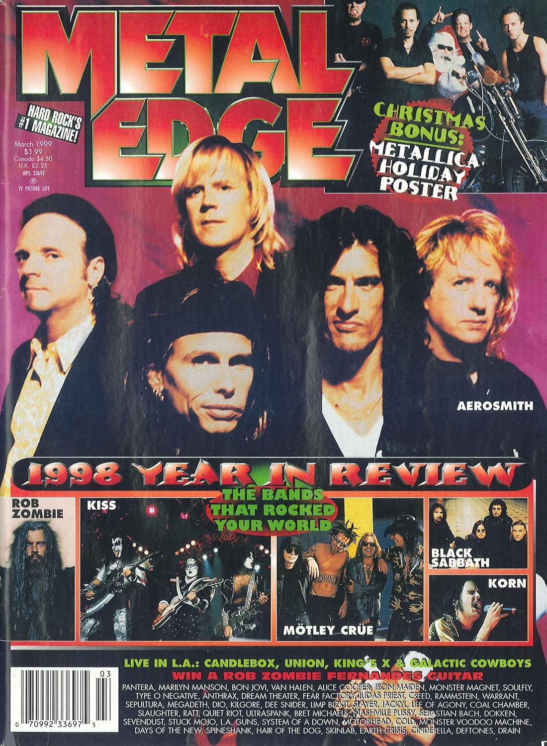 Metal Edge Magazine March 1999, Aerosmith, Kiss, Rob Zombie: Gerri ...