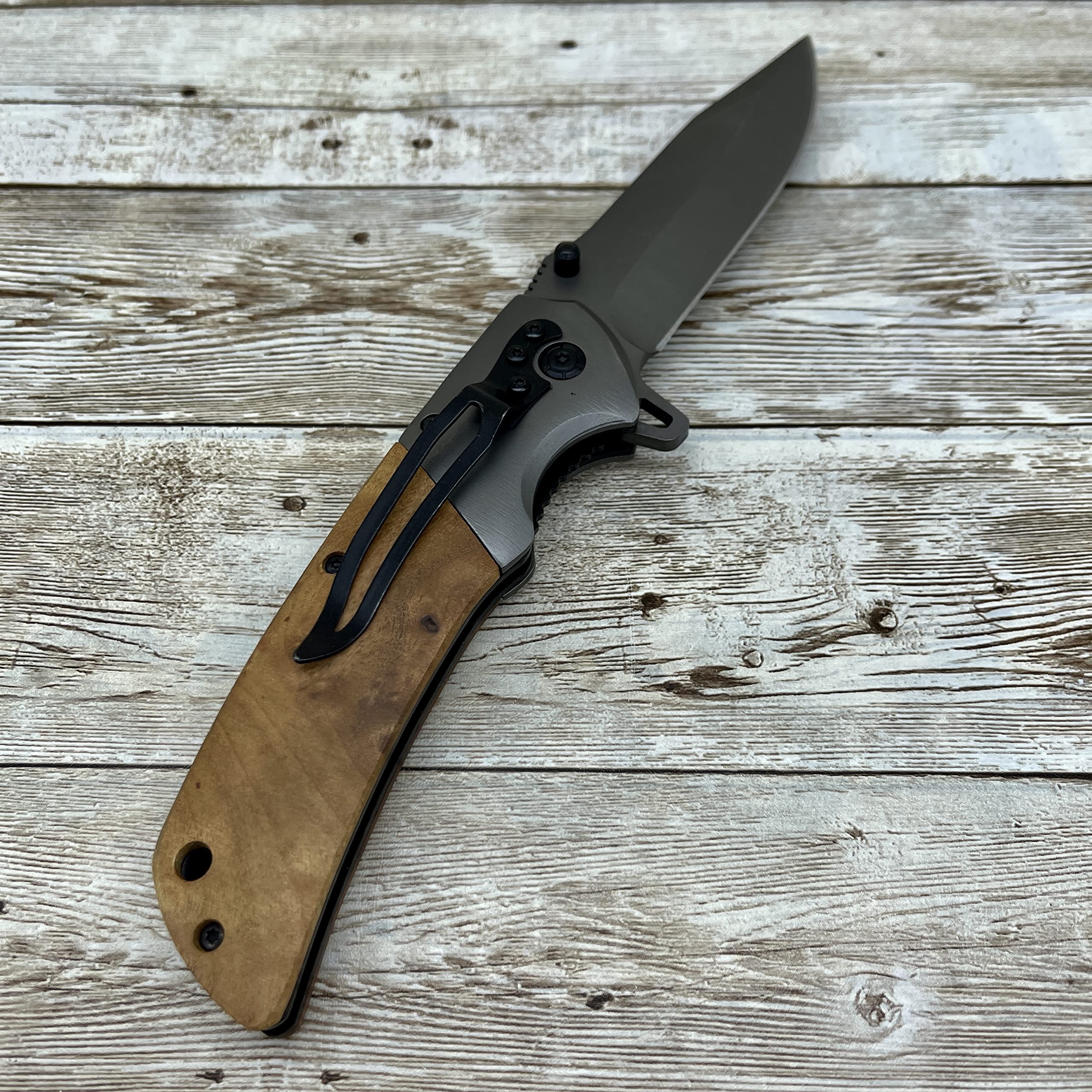 Snapklik.com : Spring Assisted Pocket Knife, Olive Handle Folding Knife ...