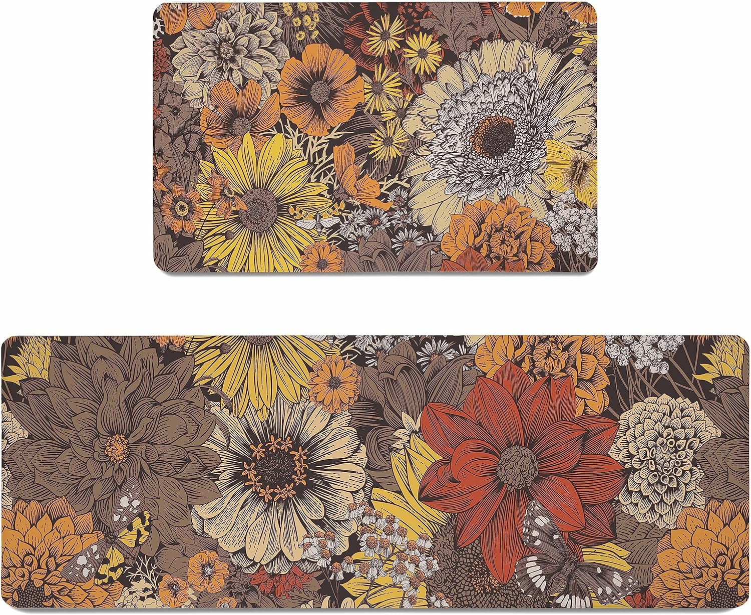 Amazon.com: Boho Floral Kitchen Rugs Orange Colorful Flowers Anti ...