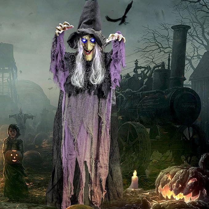 Amazon.com: JOYIN 72” Hanging Animated Talking Witch Decoration with ...