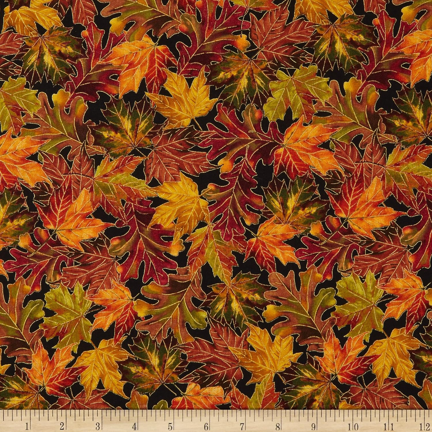 Amazon.com: Timeless Treasures Metallic Autumn Leaves Allover Autumn ...