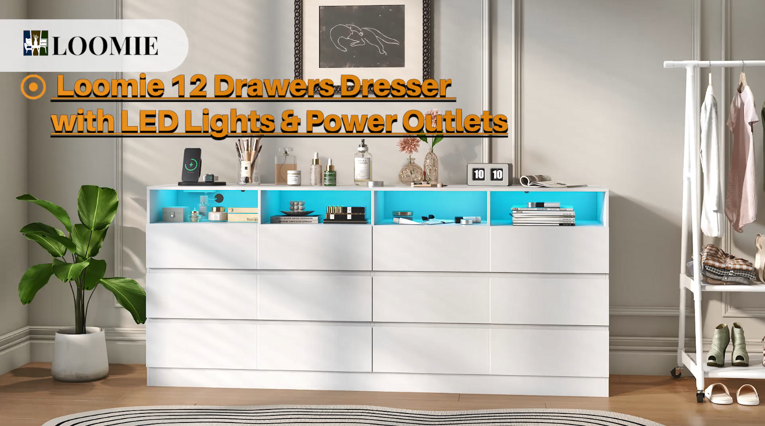 Watch Loomie 12 Drawer Black Dresser with Charging Station & Led Lights ...
