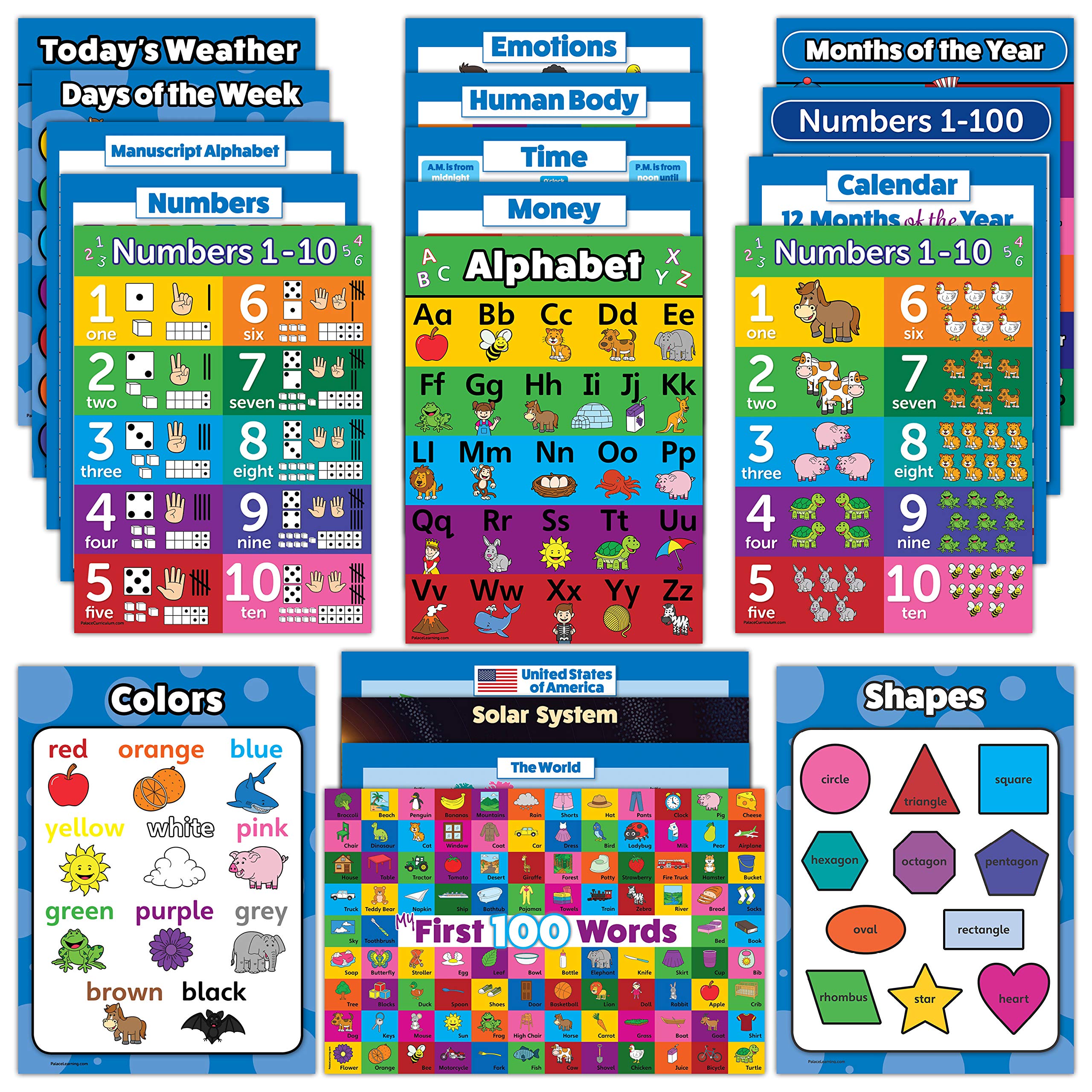 Buy 20 Pack - Educational s for Toddlers & Kids | Laminated | ABC ...