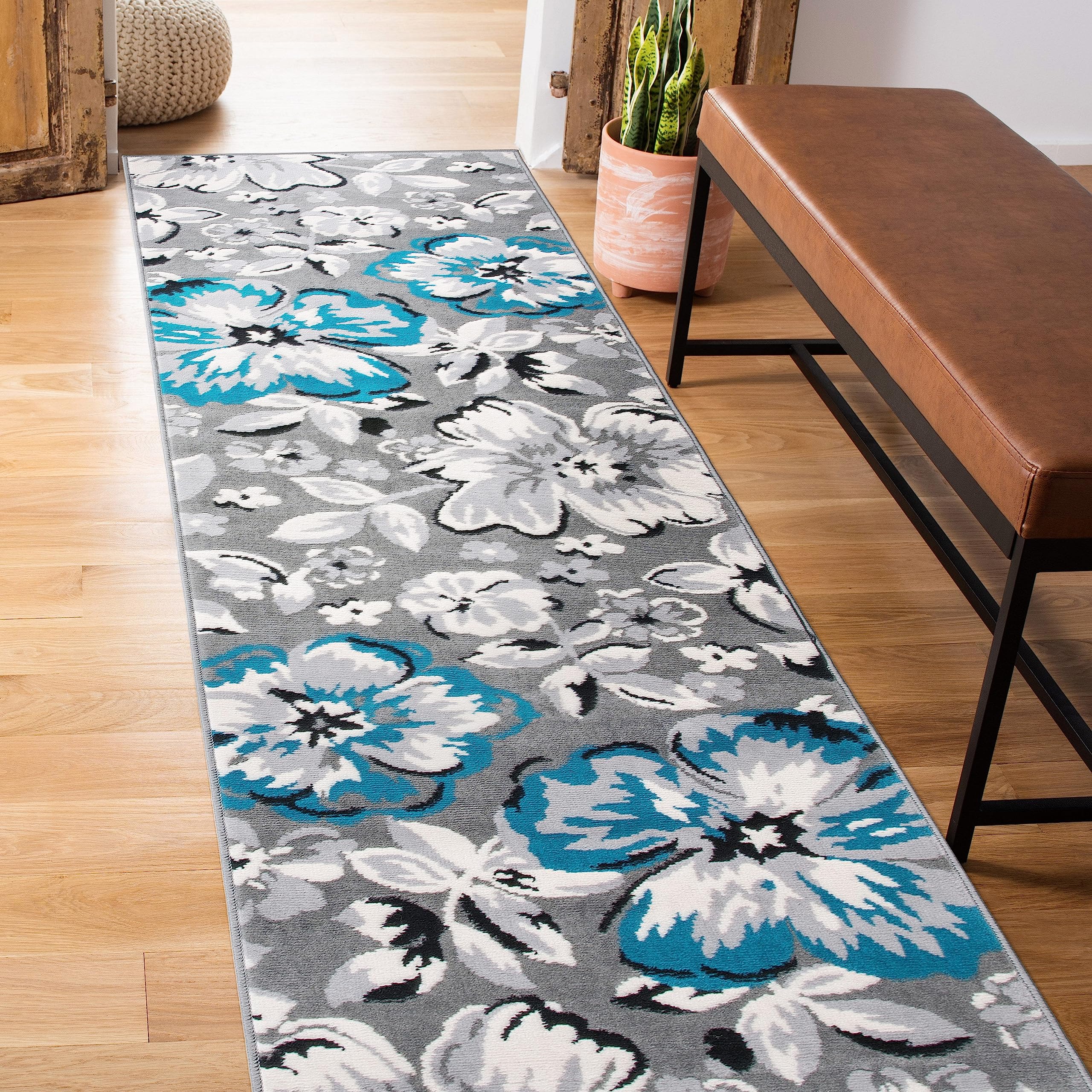Rugshop Modern Floral Design Runner Rug for Living Room,Bedroom,Home ...