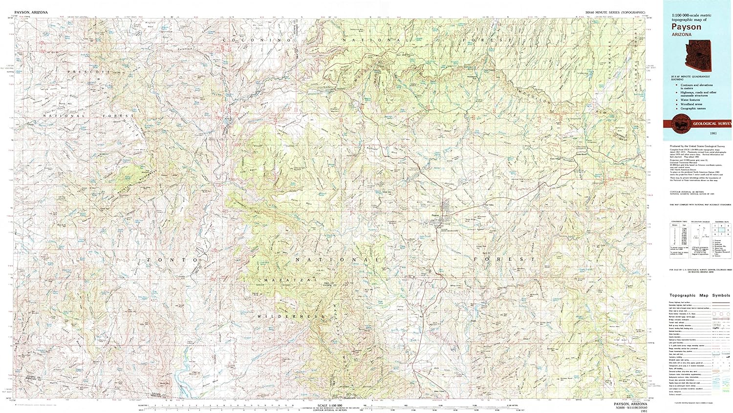 Amazon.com : YellowMaps Payson AZ topo map, 1:100000 Scale, 30 X 60 ...