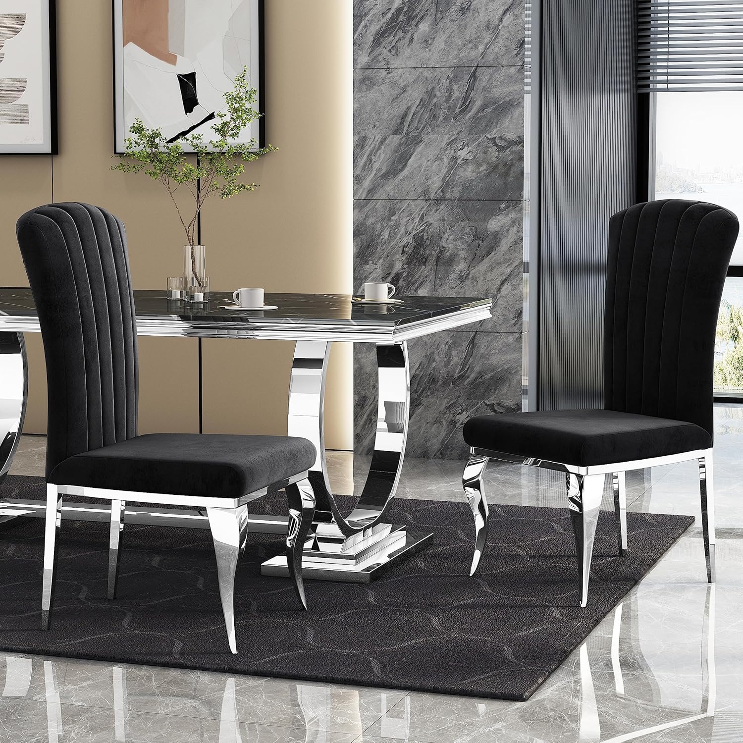 Amazon.com - SSLine Modern Luxury Dining Chairs Set of 2 Black Velvet ...
