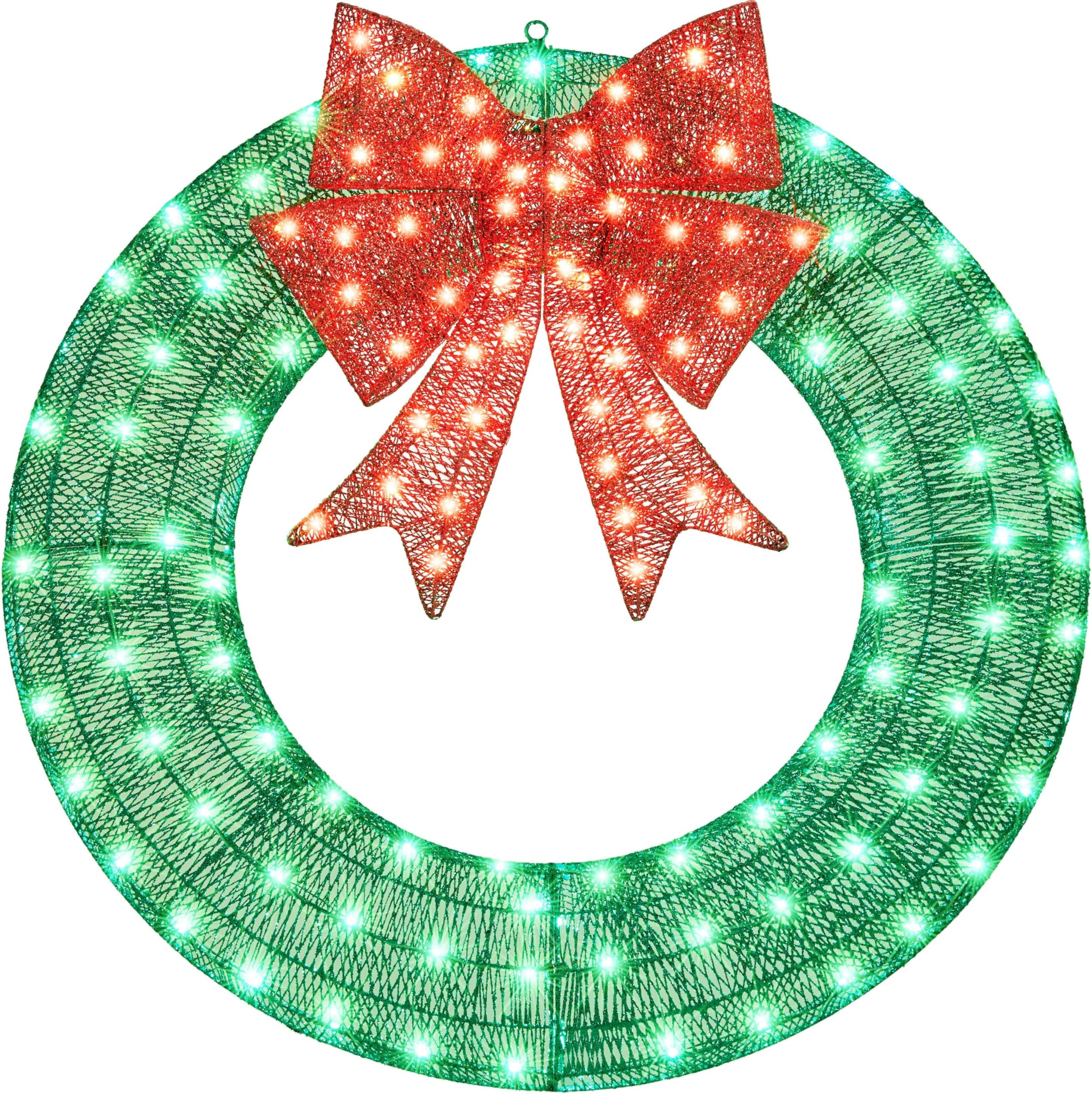 Amazon.com: Hykolity 48 in. 3D Lighted Outdoor Christmas Wreath with ...