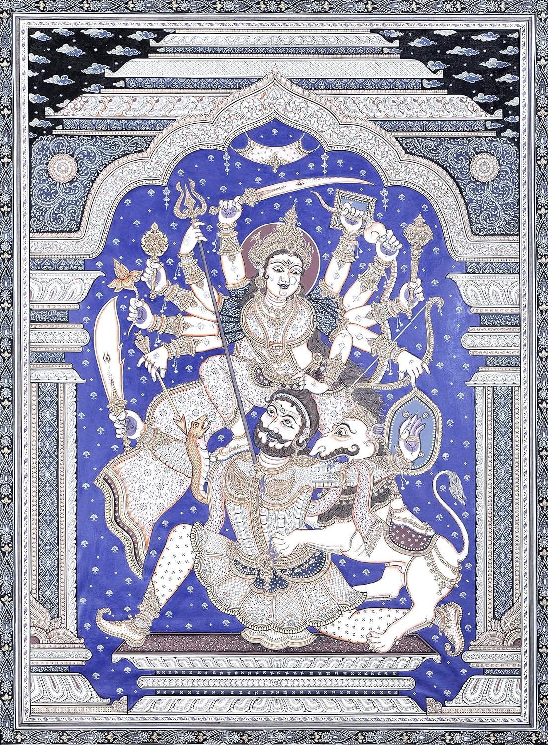 Amazon.com: Ten-Armed Durga Killing Demon Mahisha - Paata Painting on ...