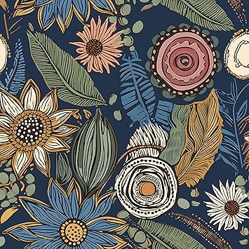Boho Wallpaper Peel and Stick,Vintage Floral Contact Paper 17.5" x 118 ...
