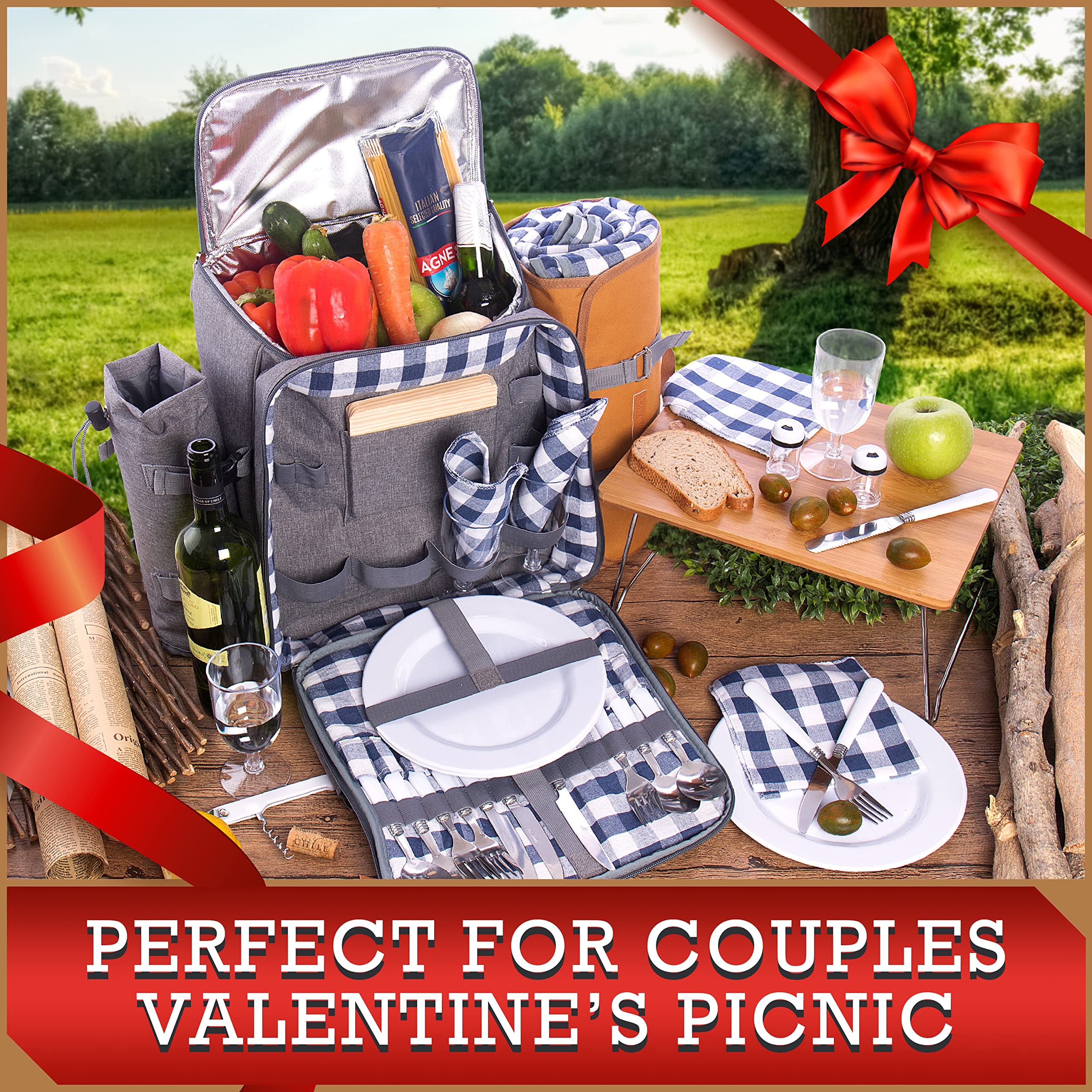 Family Picnic Backpack for 4 - Complete Picnic Basket for 4 with ...