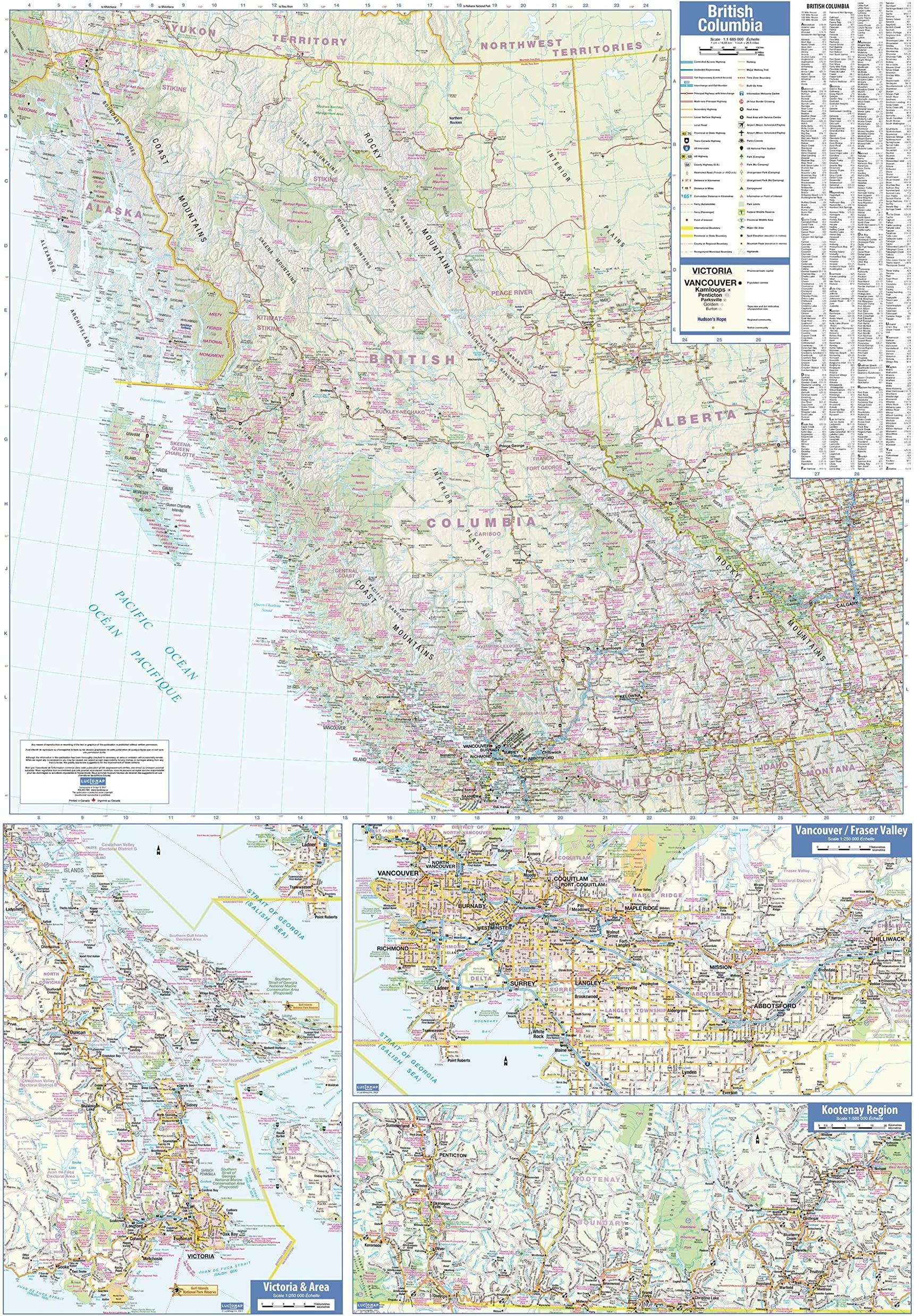 British columbia map with cities