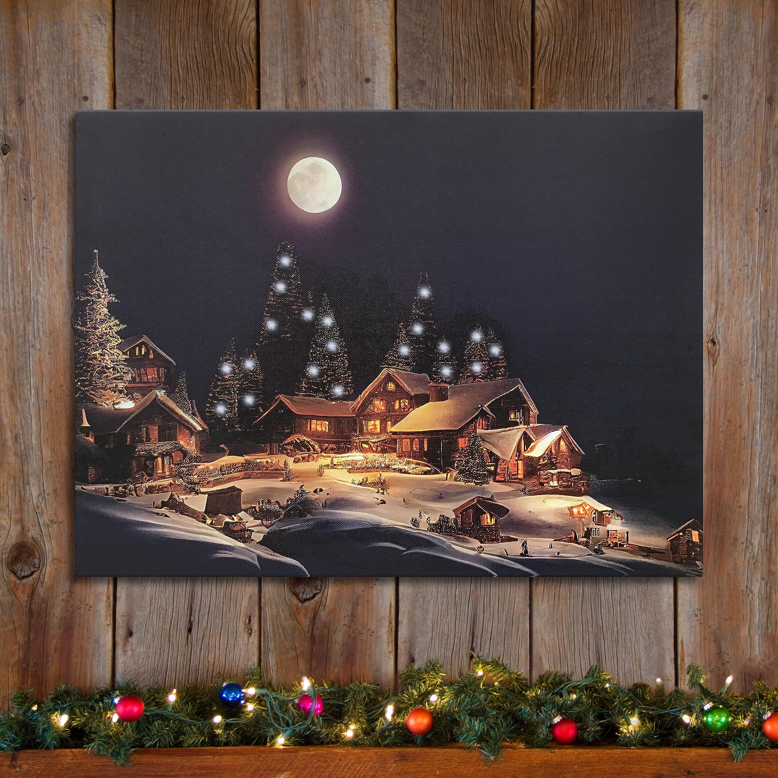 Led Holiday Village Lighted Canvas Picture Wall Epic Art 'Christmas
