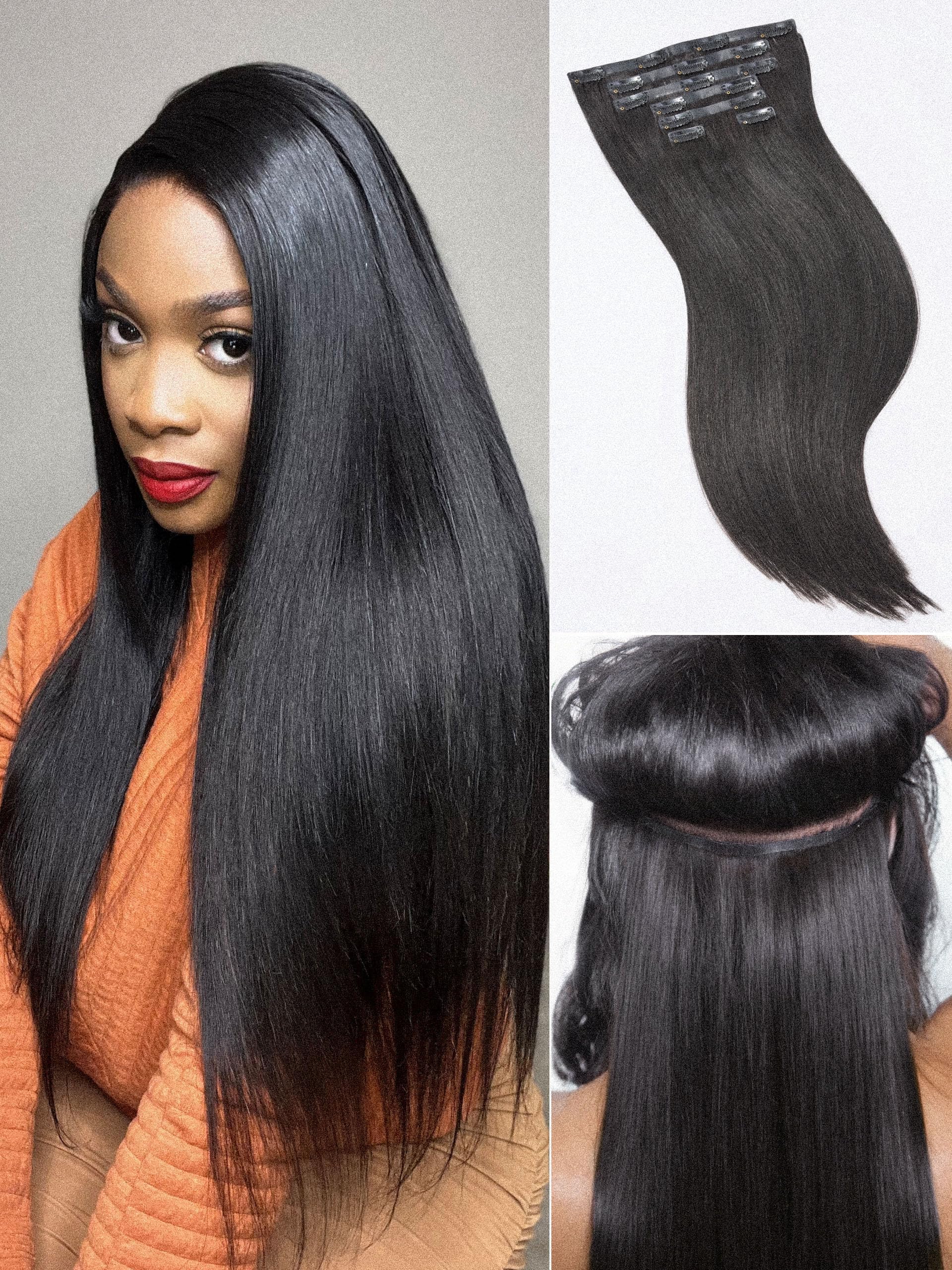 Amazon.com : LUVME Invisible Clip in Hair Extensions Real Human Hair ...