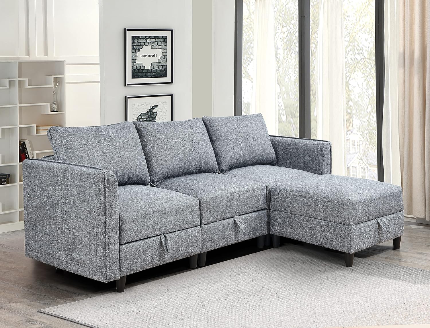 EMKK Sofá modular modular tapizado en forma de L sofá convertible con ...