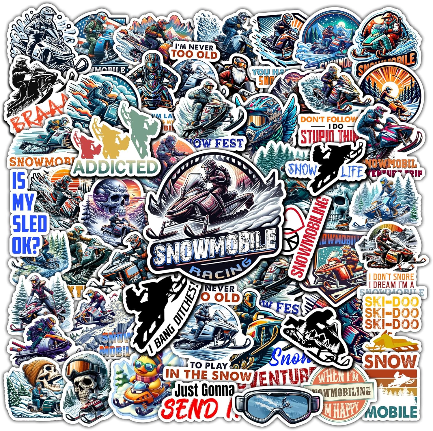 Amazon.com: BIGZORO Pack 50 PCS Wilderness Snowmobiling Stickers Print ...