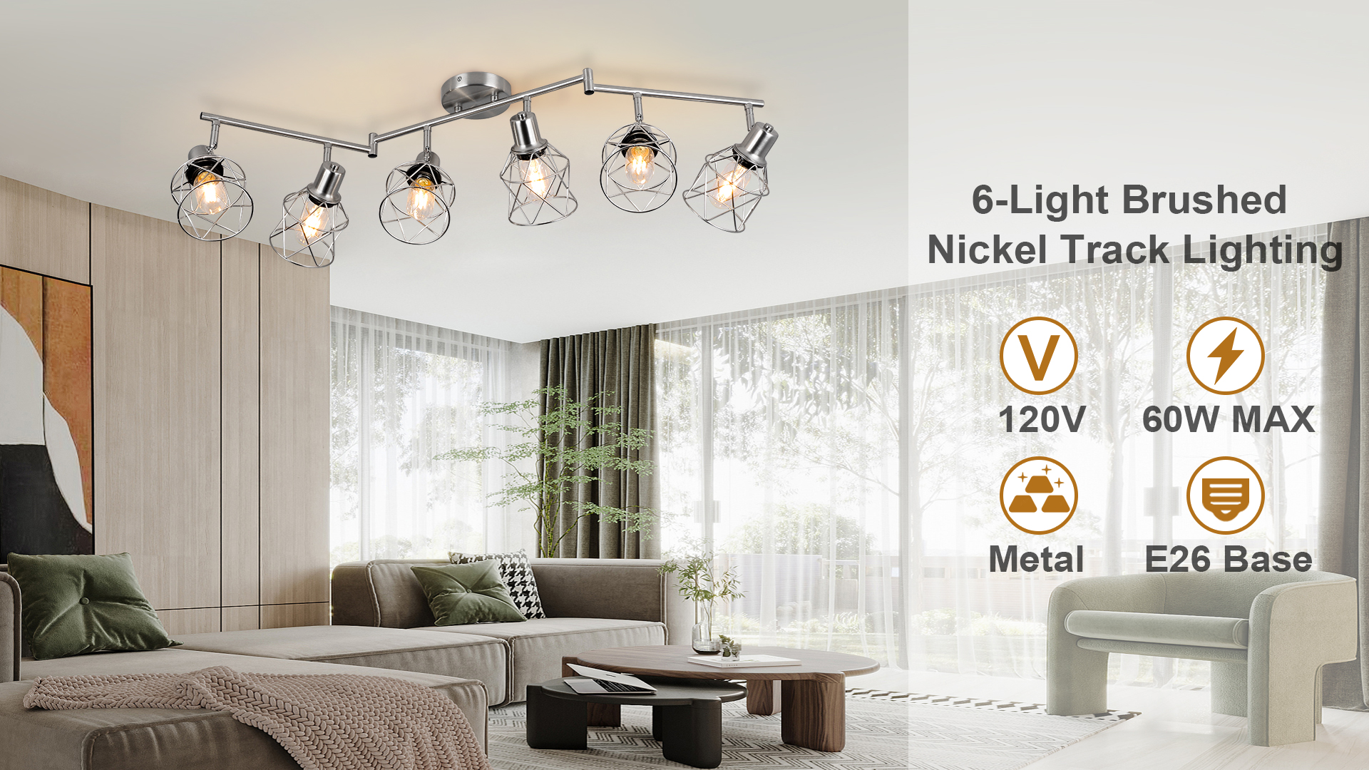 Brushed Nickel Track Lighting Systems 52.2" Track Lights | 6