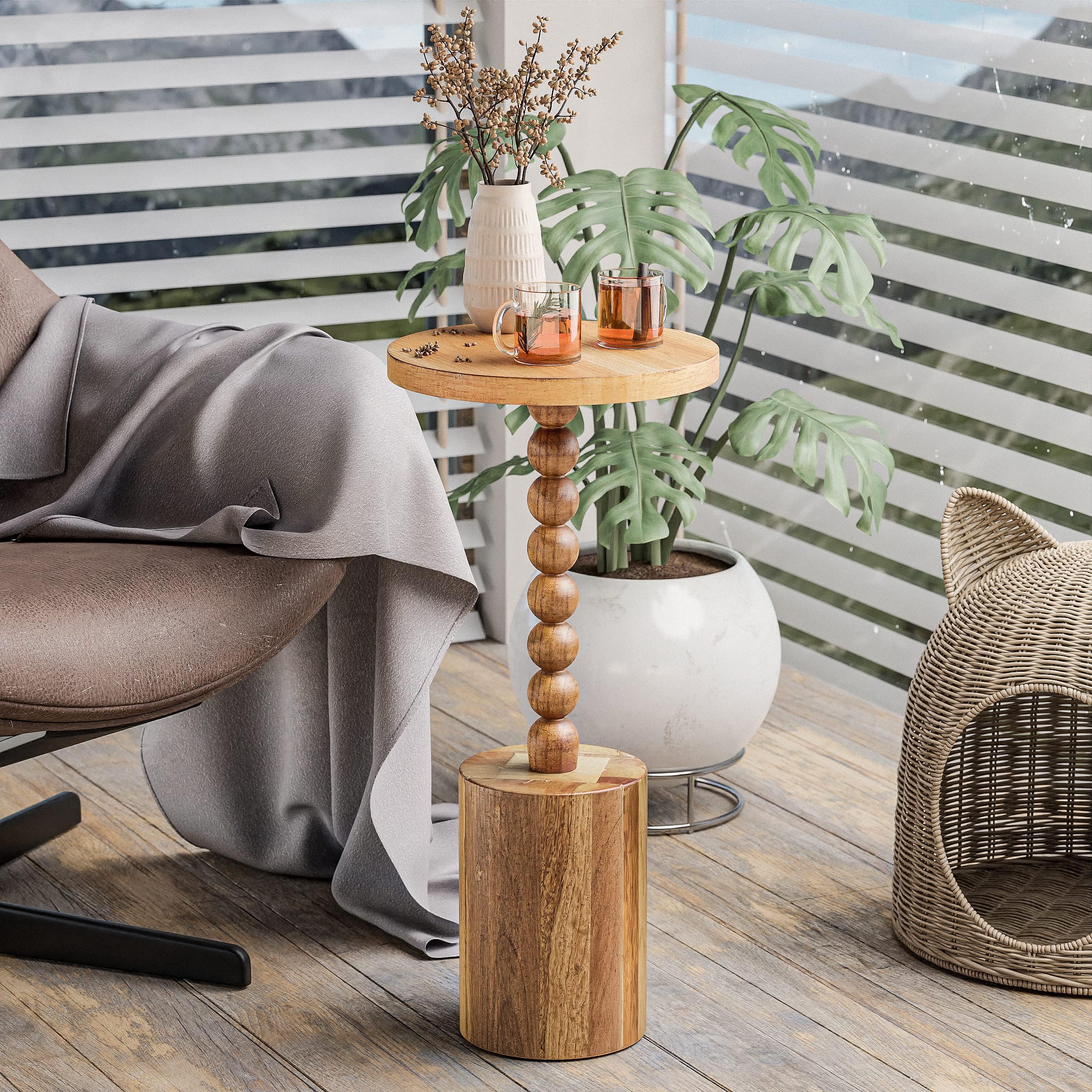 Amazon.com: Powell Tarkin Round Natural Wood Turned Spindle Pedestal ...