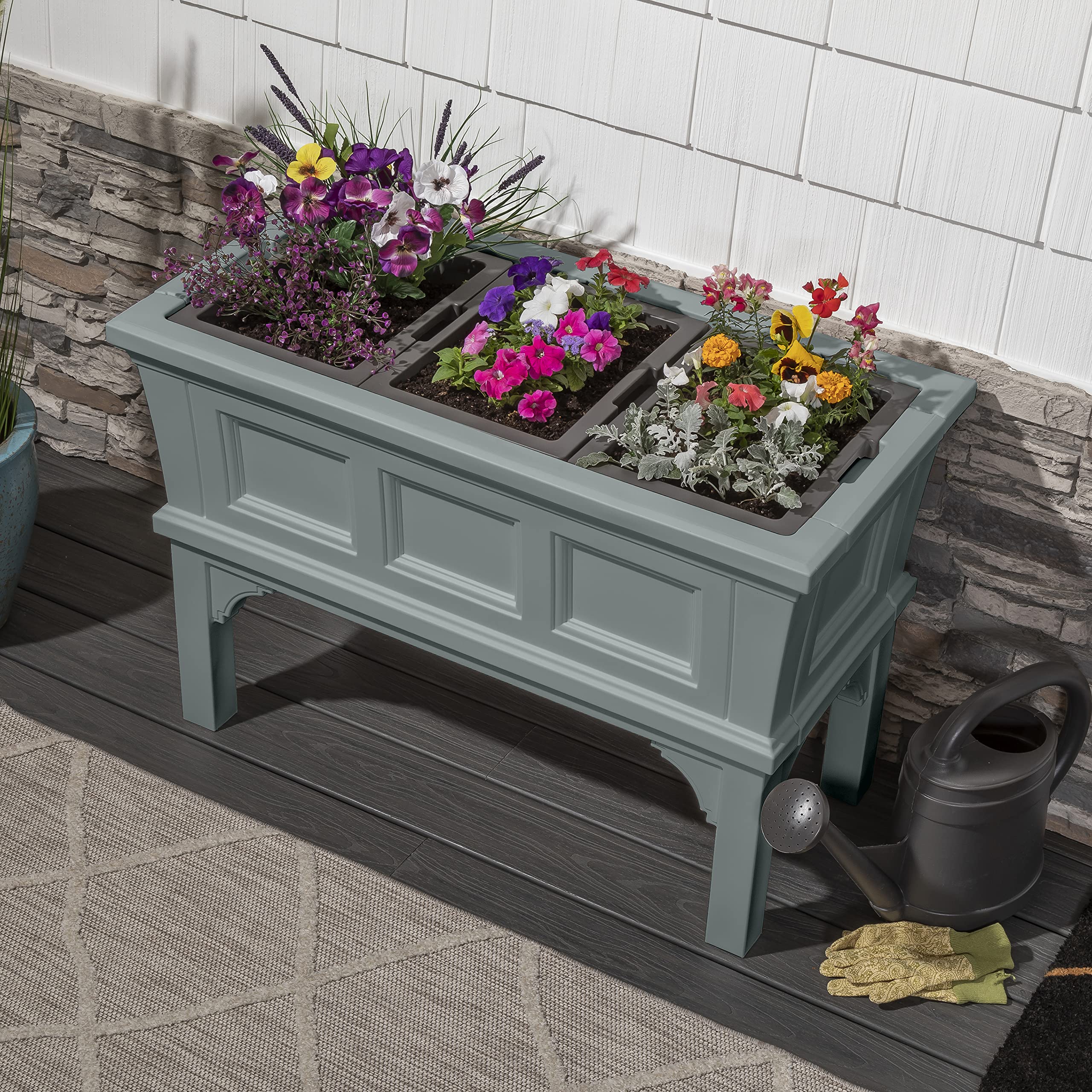 Step2 Atherton Raised Planter, Sage Gray â€“ Large Raised Flower Pot ...