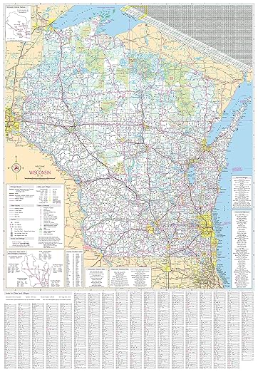 36x52 Wisconsin State Official Executive Laminated Wall Map : Amazon.co ...