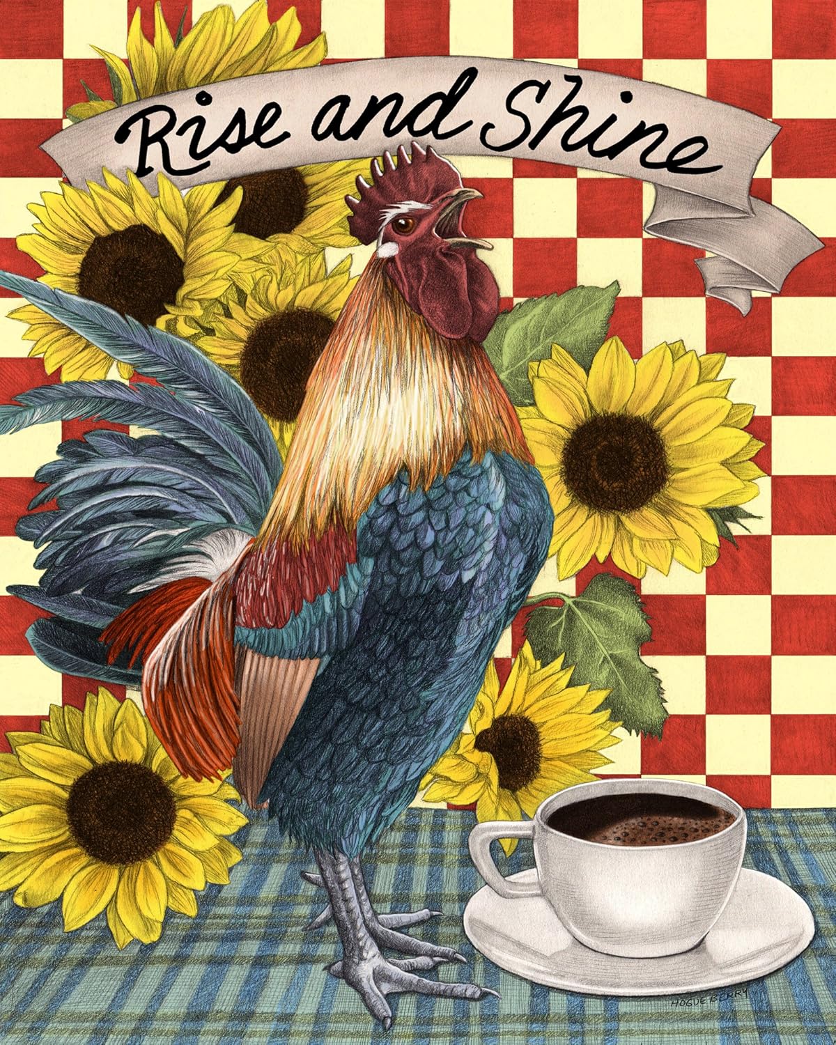 Amazon.com: Rooster, Sunflowers, Kitchen Print, Drawing by Wendy Hogue ...