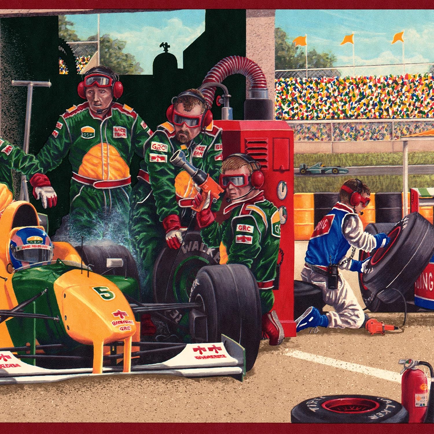 CONCORD WALLCOVERINGS ™ Wallpaper Border Sports Pattern Pit-Stop ...