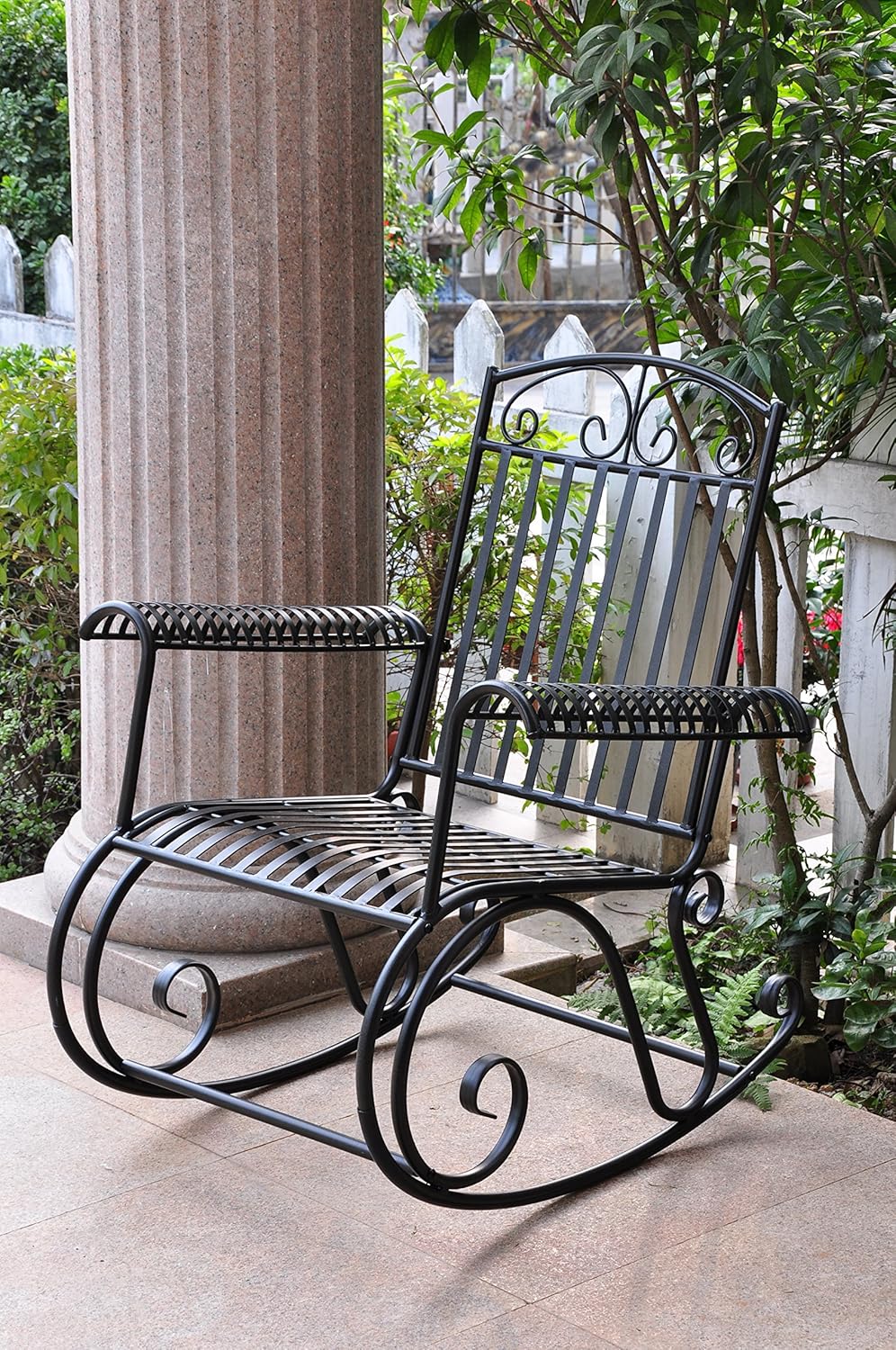 Amazon.com : International Caravan Iron Scroll Patio Rocker : Patio ...