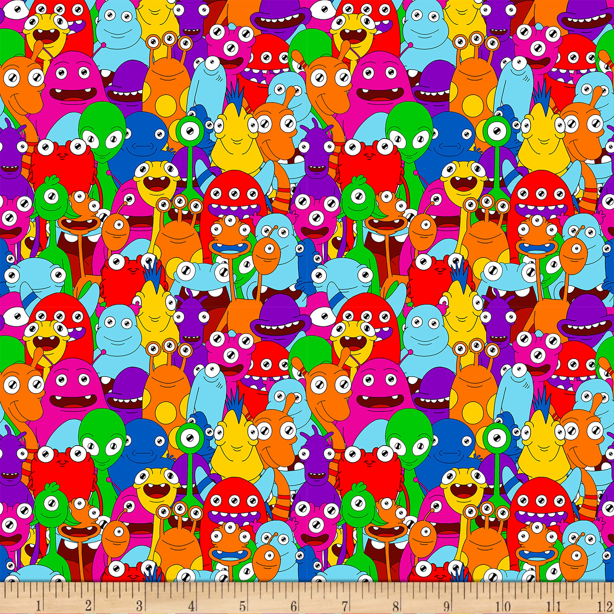 Amazon.com: Glow in The Dark Amazing Aliens Alien Collage Blue Fabric ...