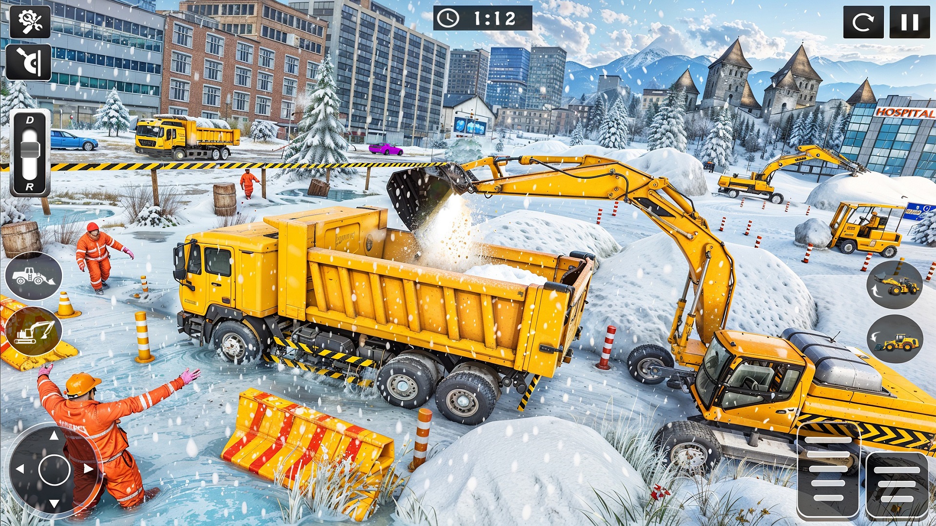 Snow Excavator Crane Simulator City Construction Bulldozer Plow Games ...