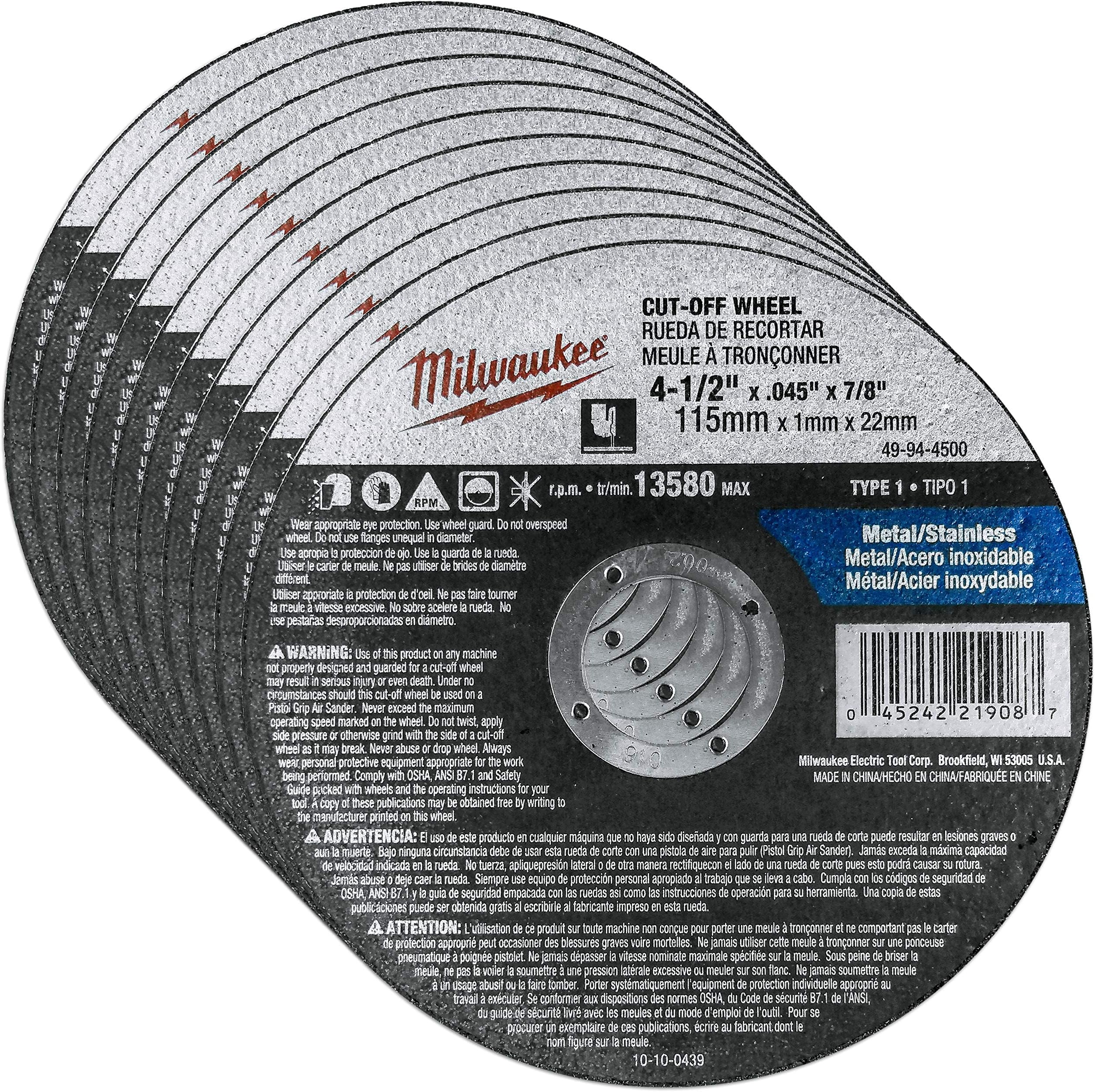 Amazon.com: Milwaukee 10 Pack - 4 1 2 Cutting Wheels For Grinders ...