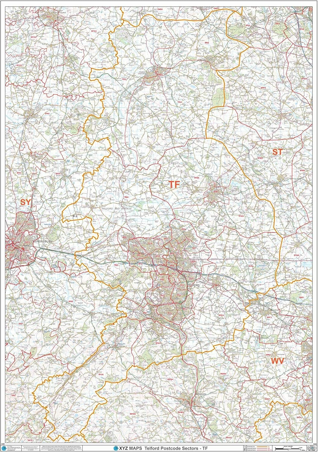 Telford - TF - Postcode Wall Map - Paper : Amazon.co.uk: Stationery ...