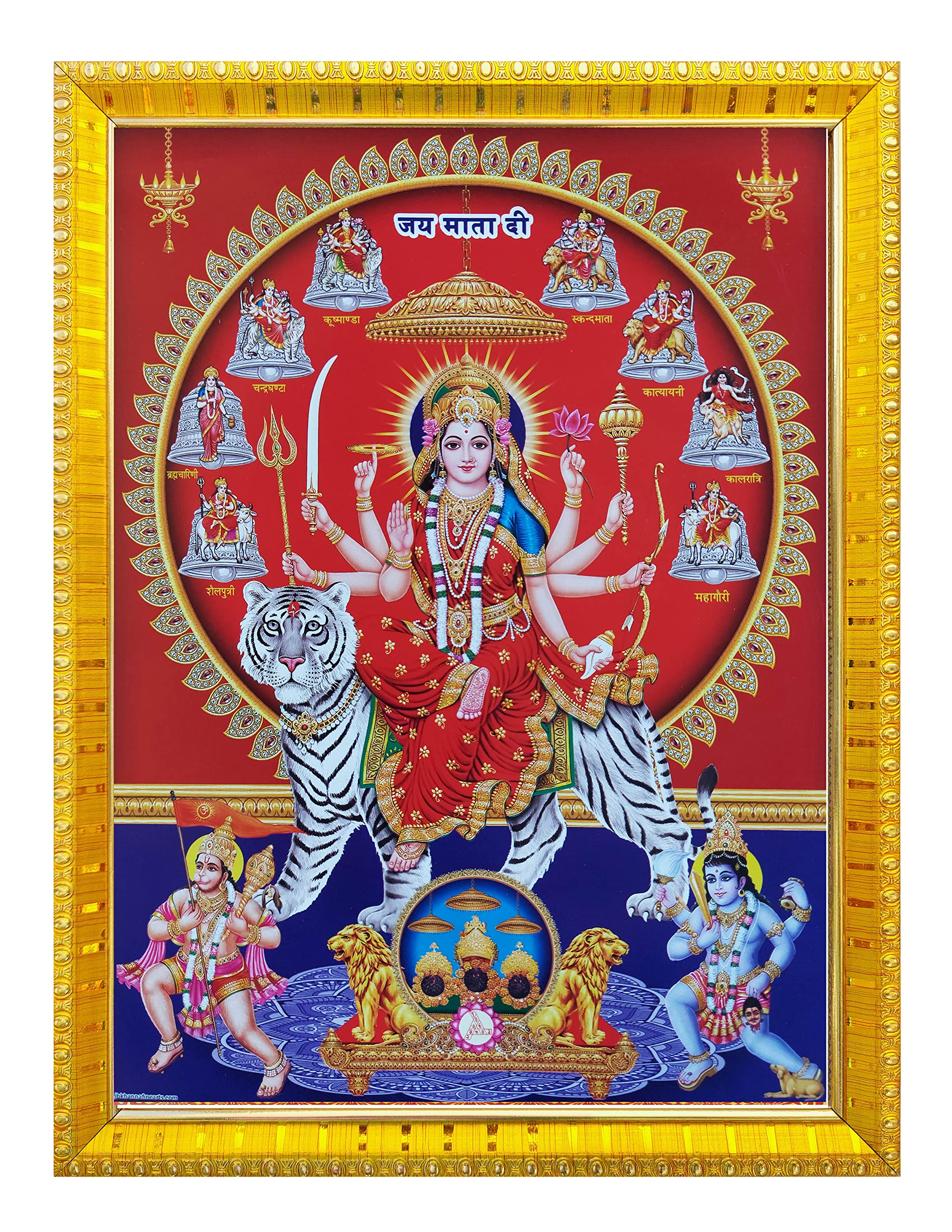 Koshtak nav durga/vaishno devi/ambe on tiger with hanuman bhairavnath ...