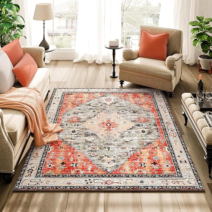 Amazon.com: Istana Rugs 3x5 - Red & Teal 3x5 Washable Rug - Kid & Pet ...