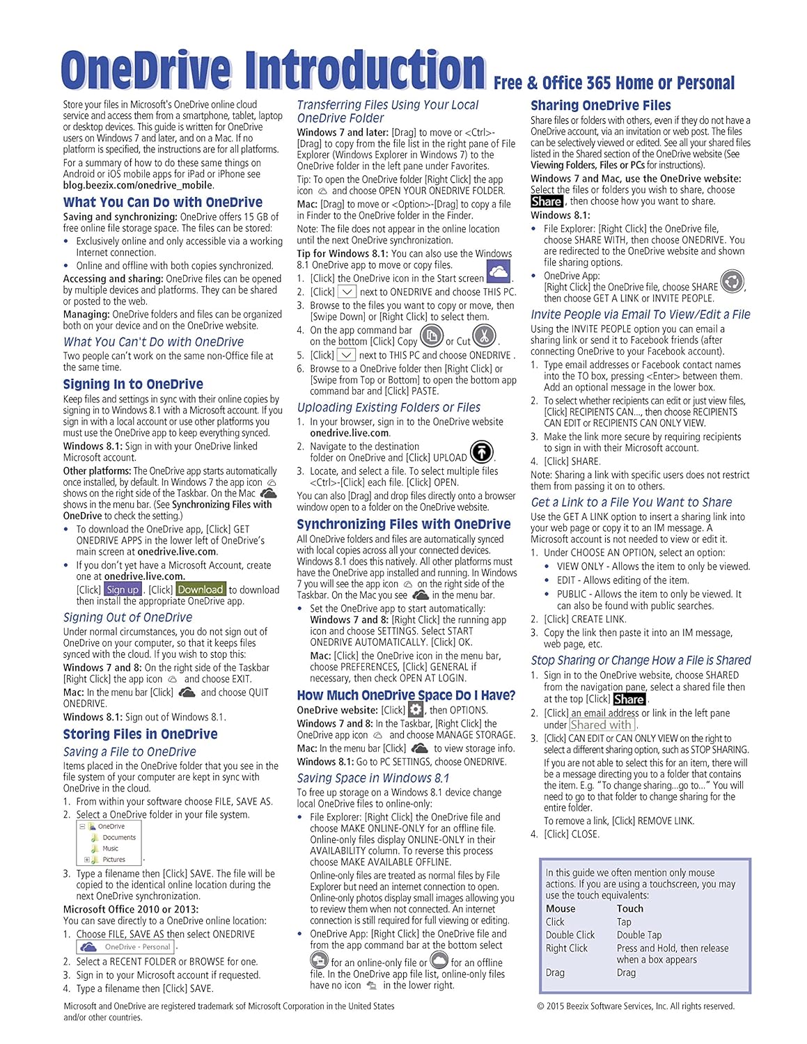 Microsoft OneDrive Introduction Quick Reference Guide (Cheat Sheet of ...