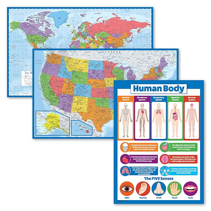 Buy 3 Pack - World & USA Map Poster Set [Blue Ocean] + Understanding ...