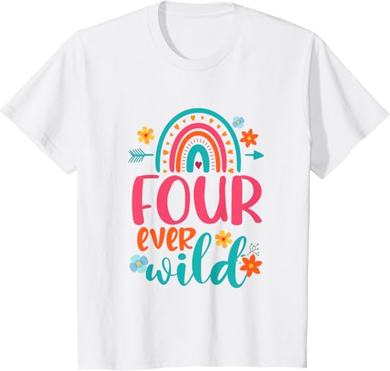 Amazon.com: Kids Four Ever Wild 4th Birthday Girl Rainbow Fourth ...