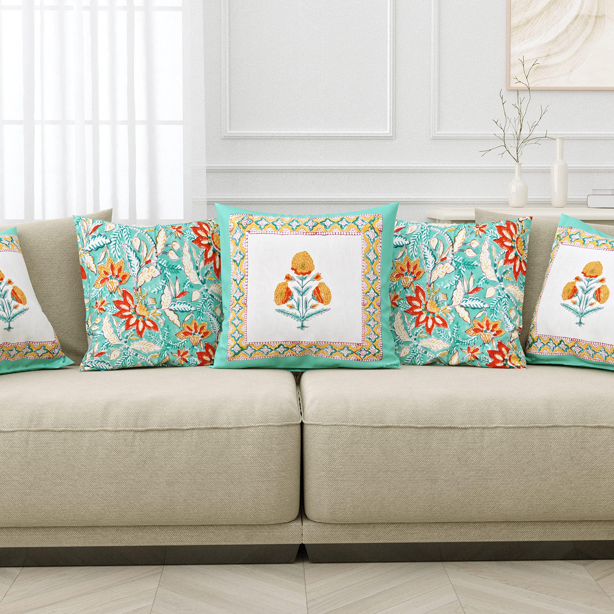 Buy BLOCKS OF INDIA Hand Block Printed Cotton Linen Cushion Cover (16 x ...