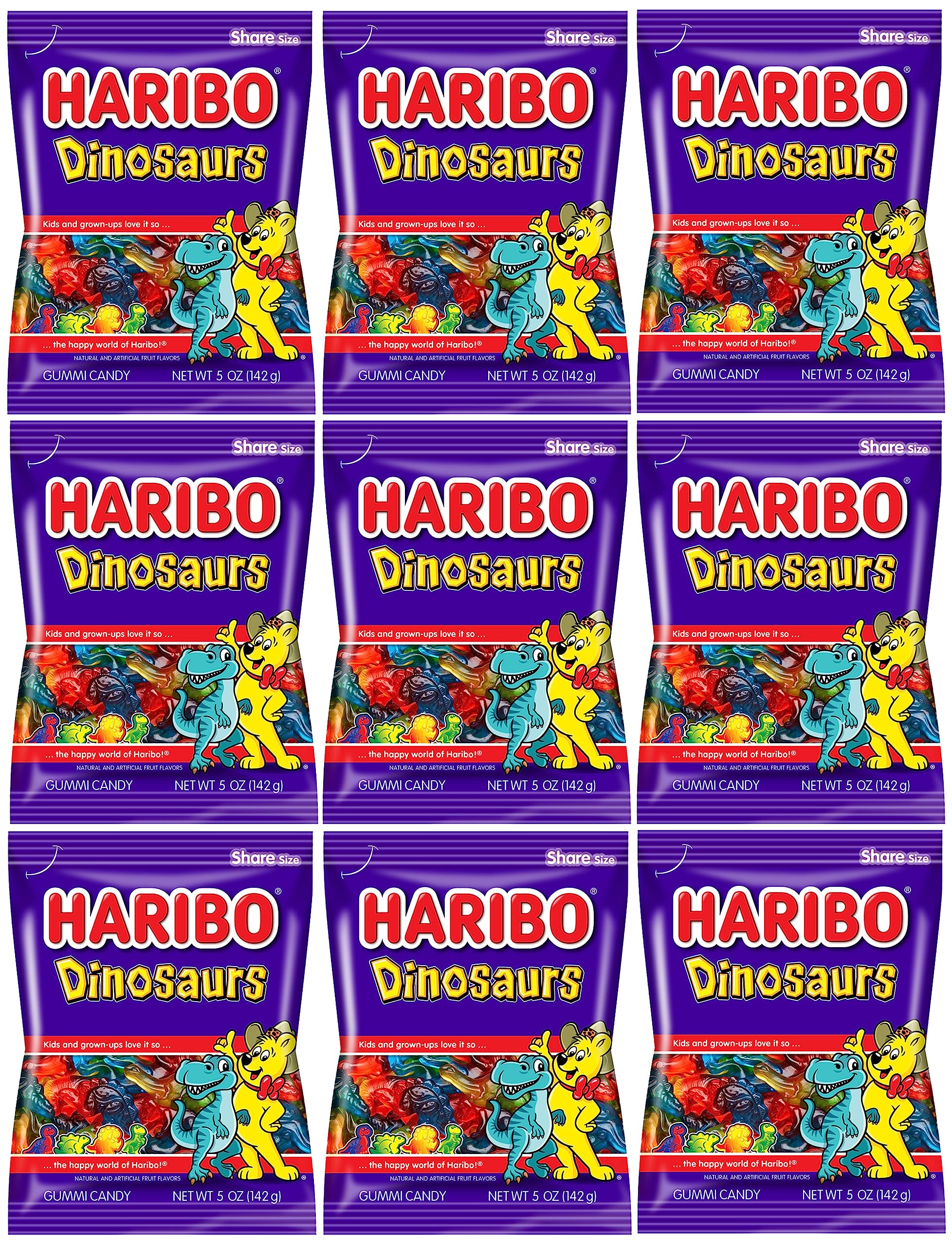 Amazon.com : Haribo Dinosaurs Pack of 9 (5oz Bags) Variety of Fruit ...