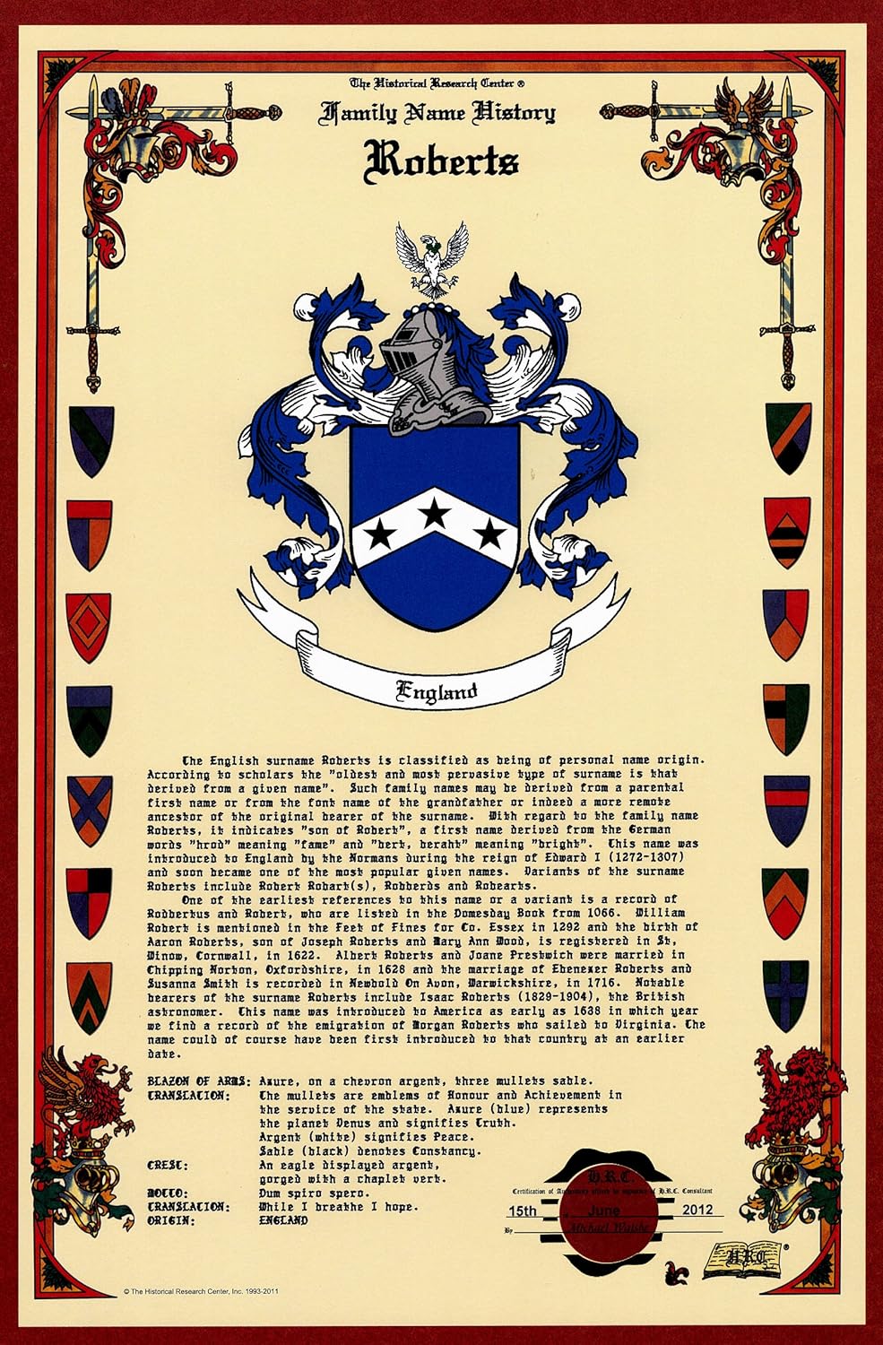 Amazon.com: Roberts Coat of Arms/Crest and Family Name History, meaning ...